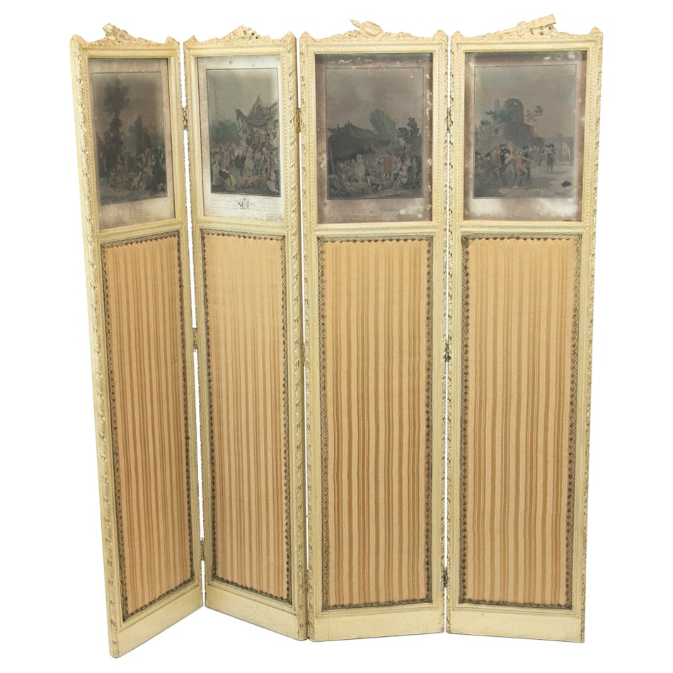 A Continental Antique Textile Covered Four Fold Screens For Sale at 1stDibs