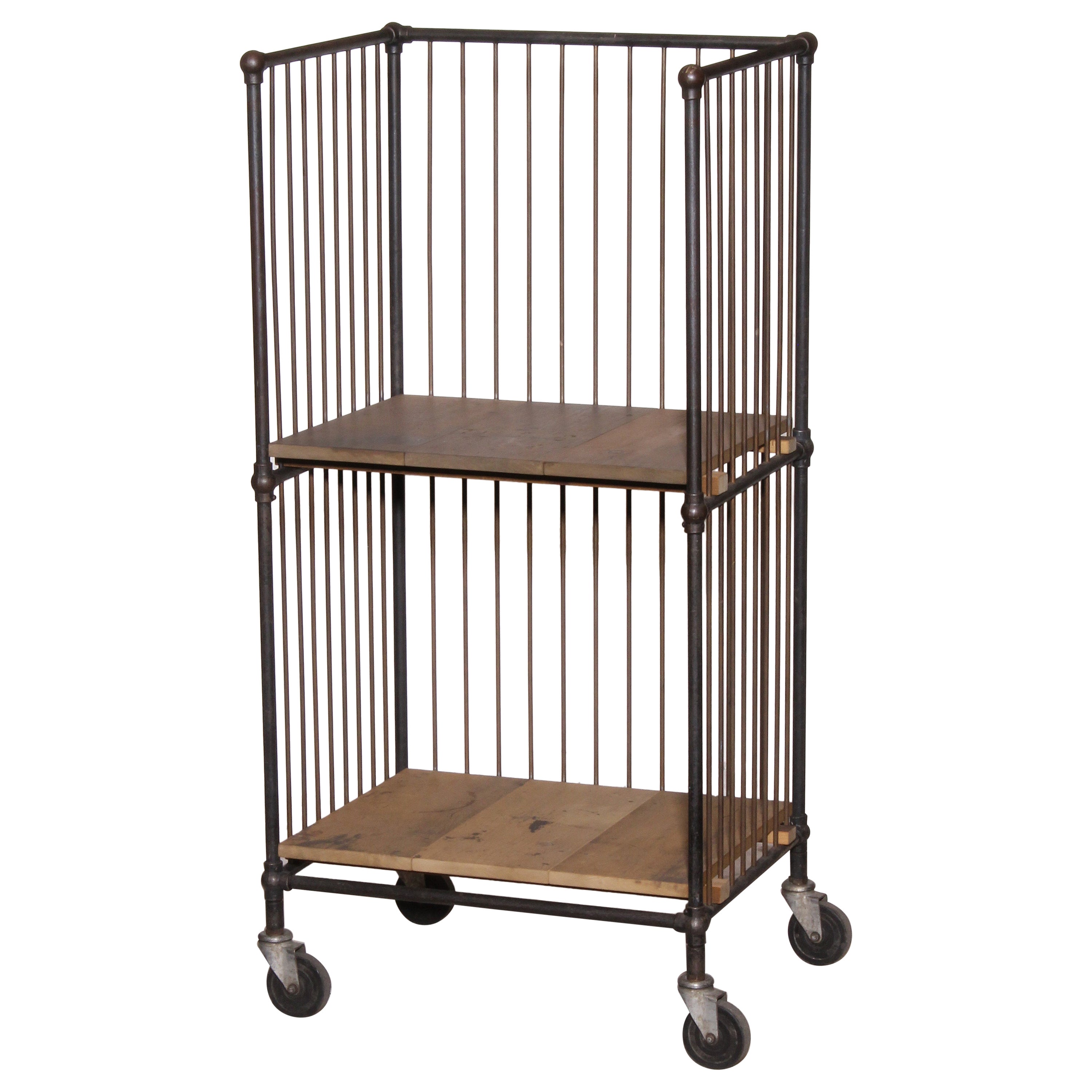 Industrial Rolling Cart Wood and Steel, Iron Storage Shelving on ...