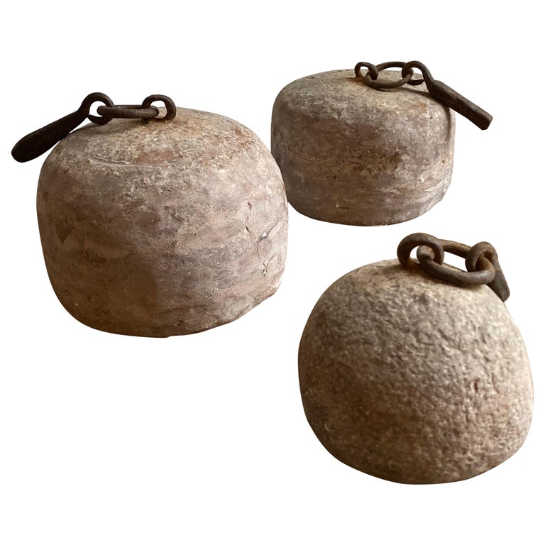 Set of 18th Century or Earlier Stone and Hand Forged Iron Weights from ...