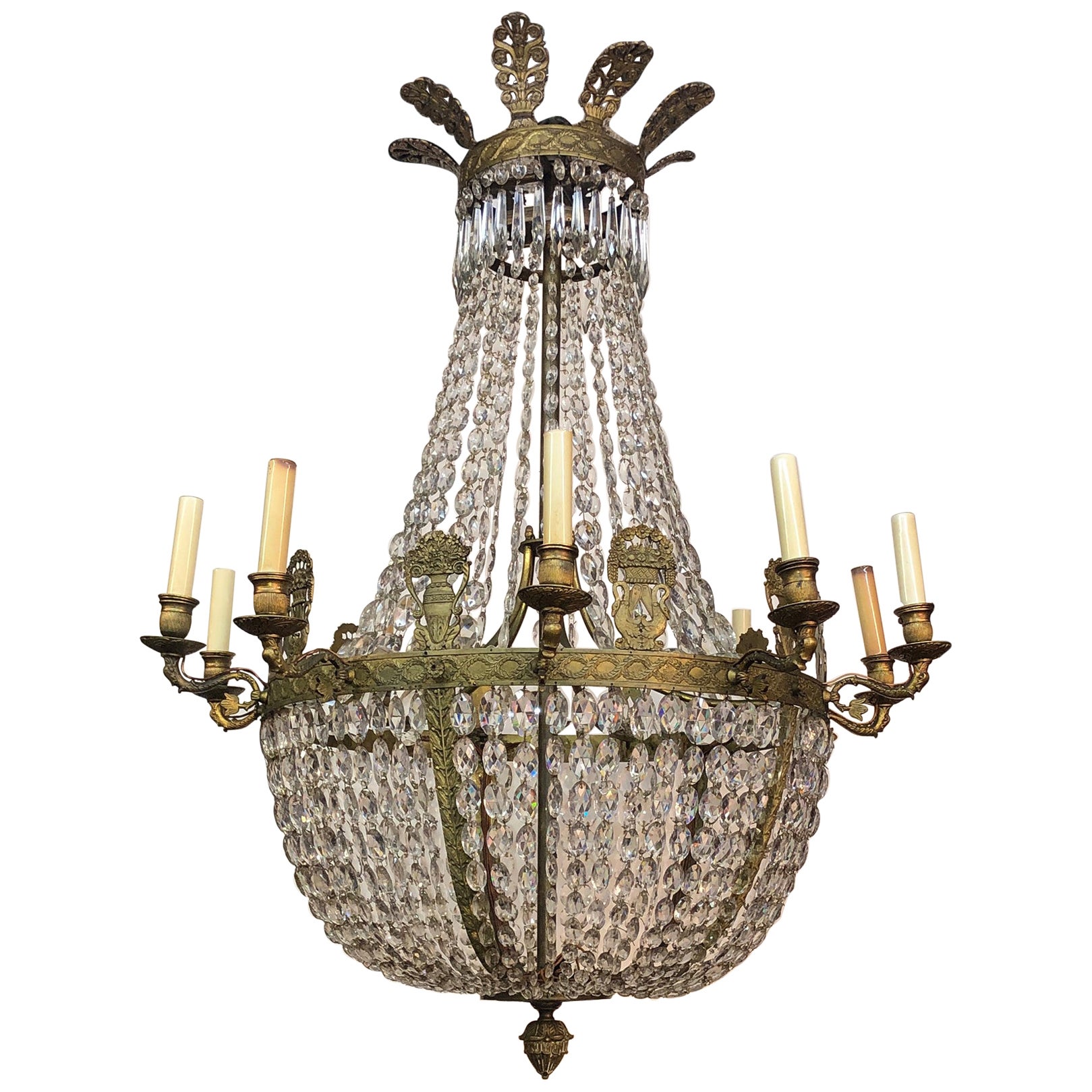 Beautiful French Empire Crystal and Bronze Chandelier at 1stDibs