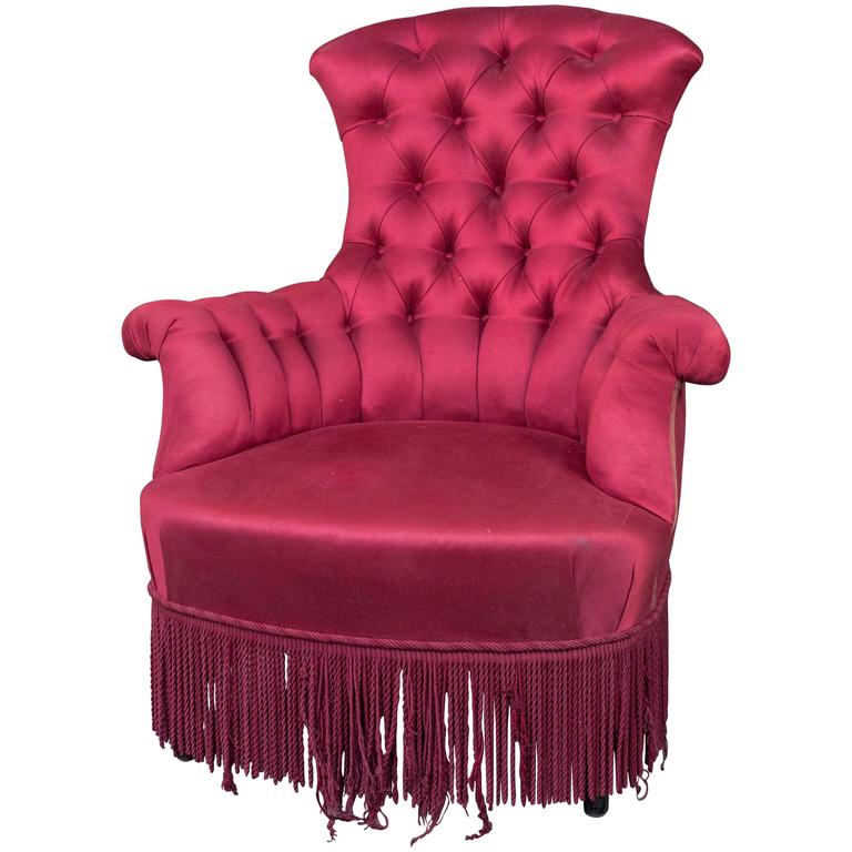 Elegant Tufted Chair in Red Satin at 1stDibs