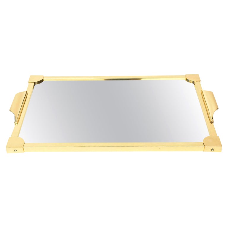 Italian Brass Modernist Serving Tray with Mirror Barware Mid-Century ...
