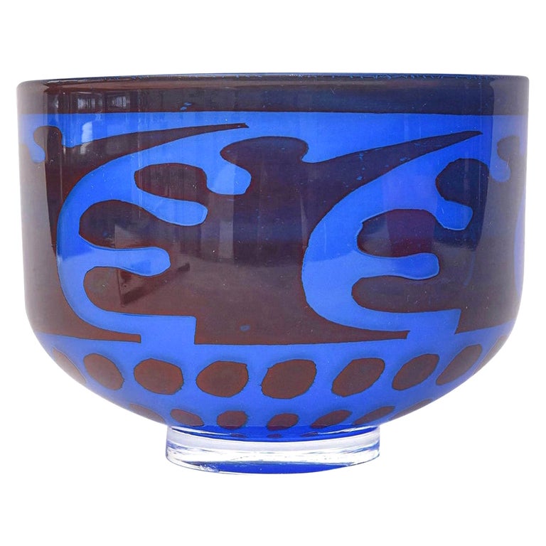Vintage Orrefors Graal Glass Cobalt Blue Bowl by Gunnar Cyren For Sale ...
