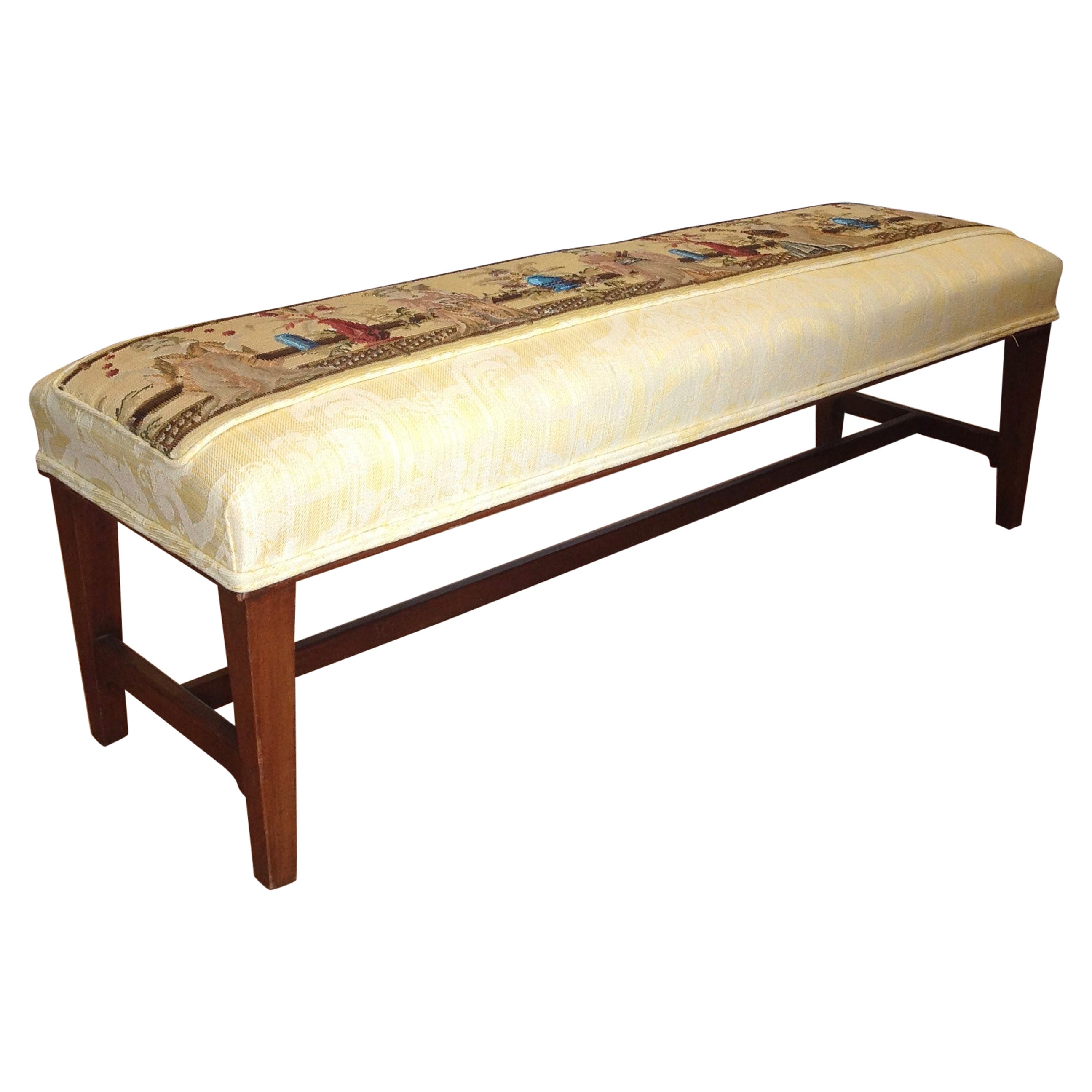 Elegant Long English Upholstered Bench For Sale at 1stDibs
