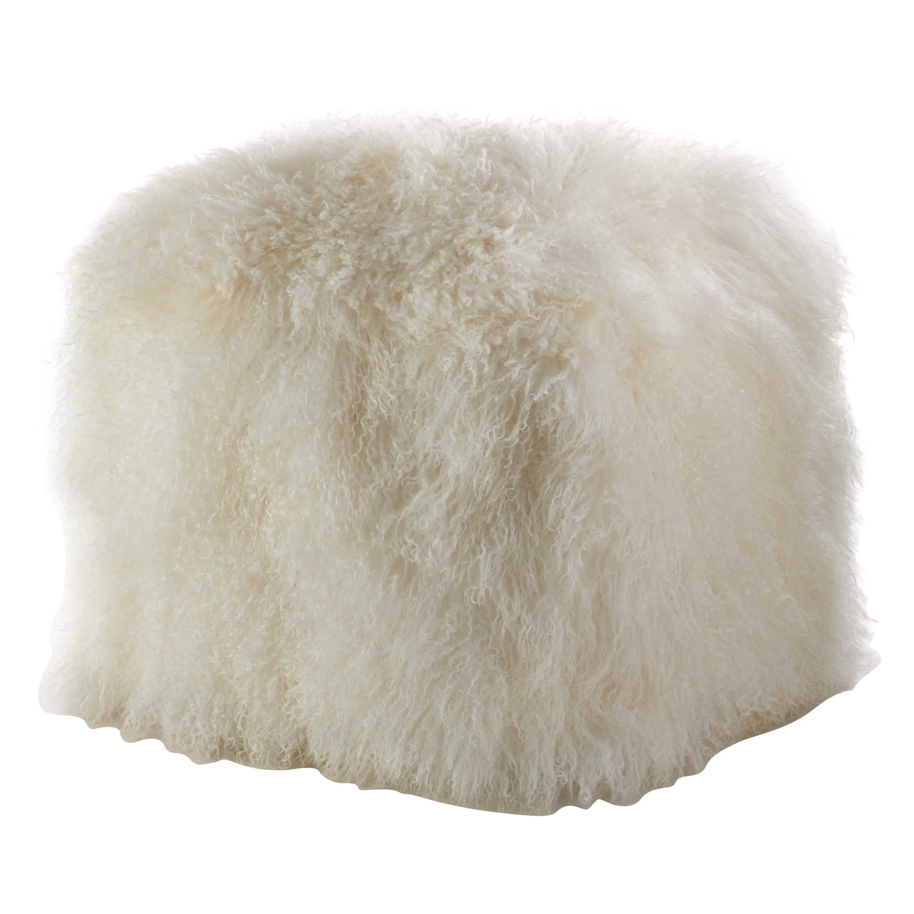 Snow White Fur Ottoman, Mongolian Sheepskin Pouf For Sale at 1stDibs