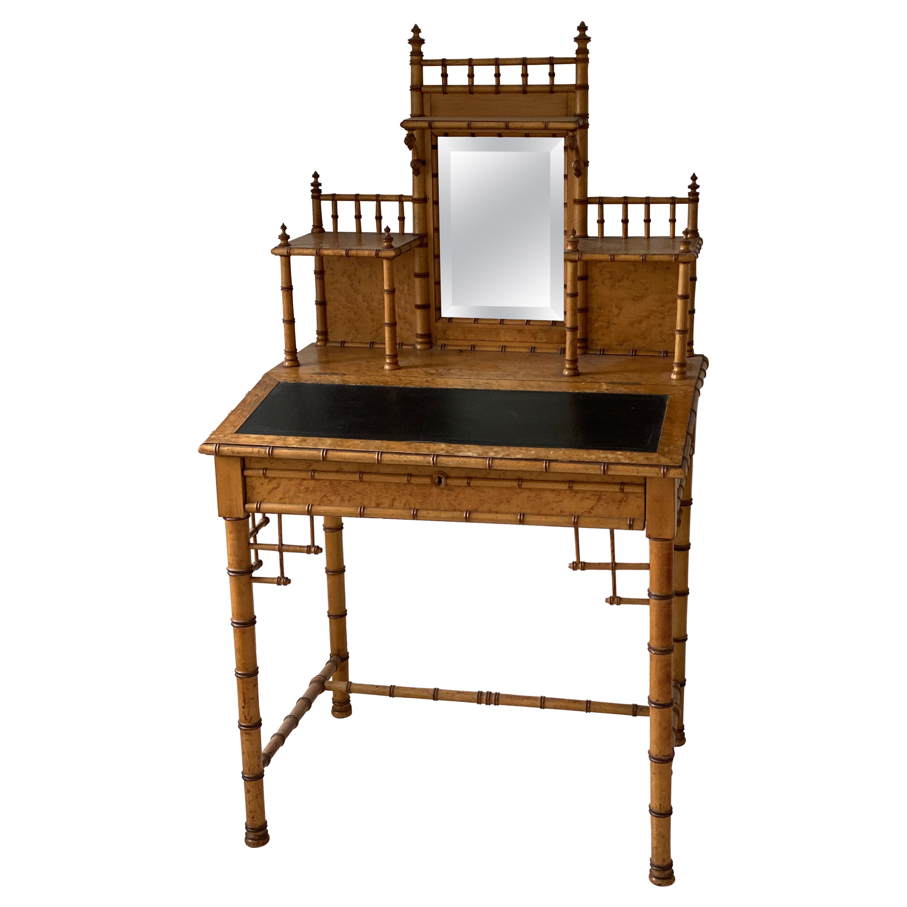 Maple Faux Bamboo Corner Desk For Sale at 1stDibs