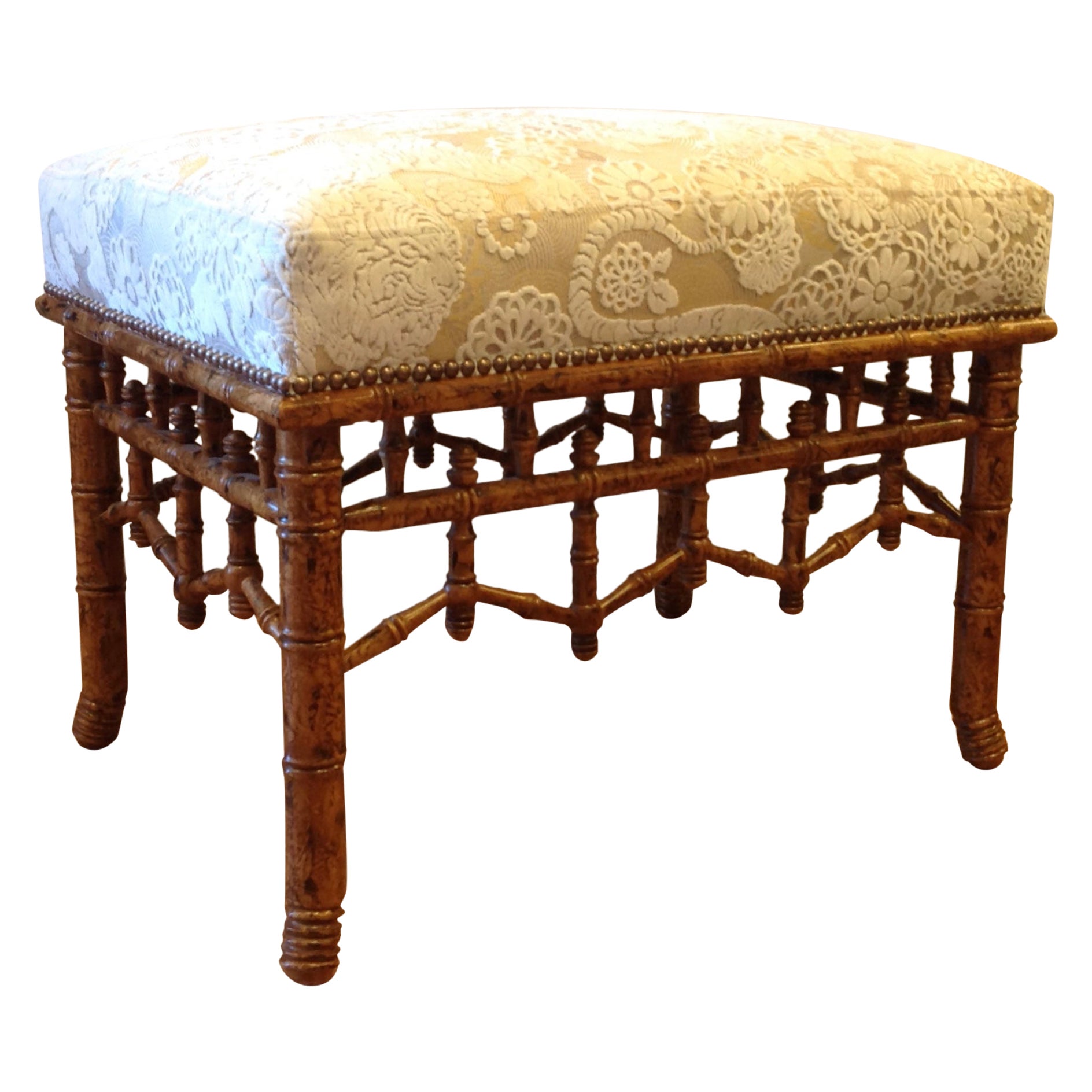 Pair Of Hollywood Regency Faux Bamboo Wood Ottomans at 1stDibs