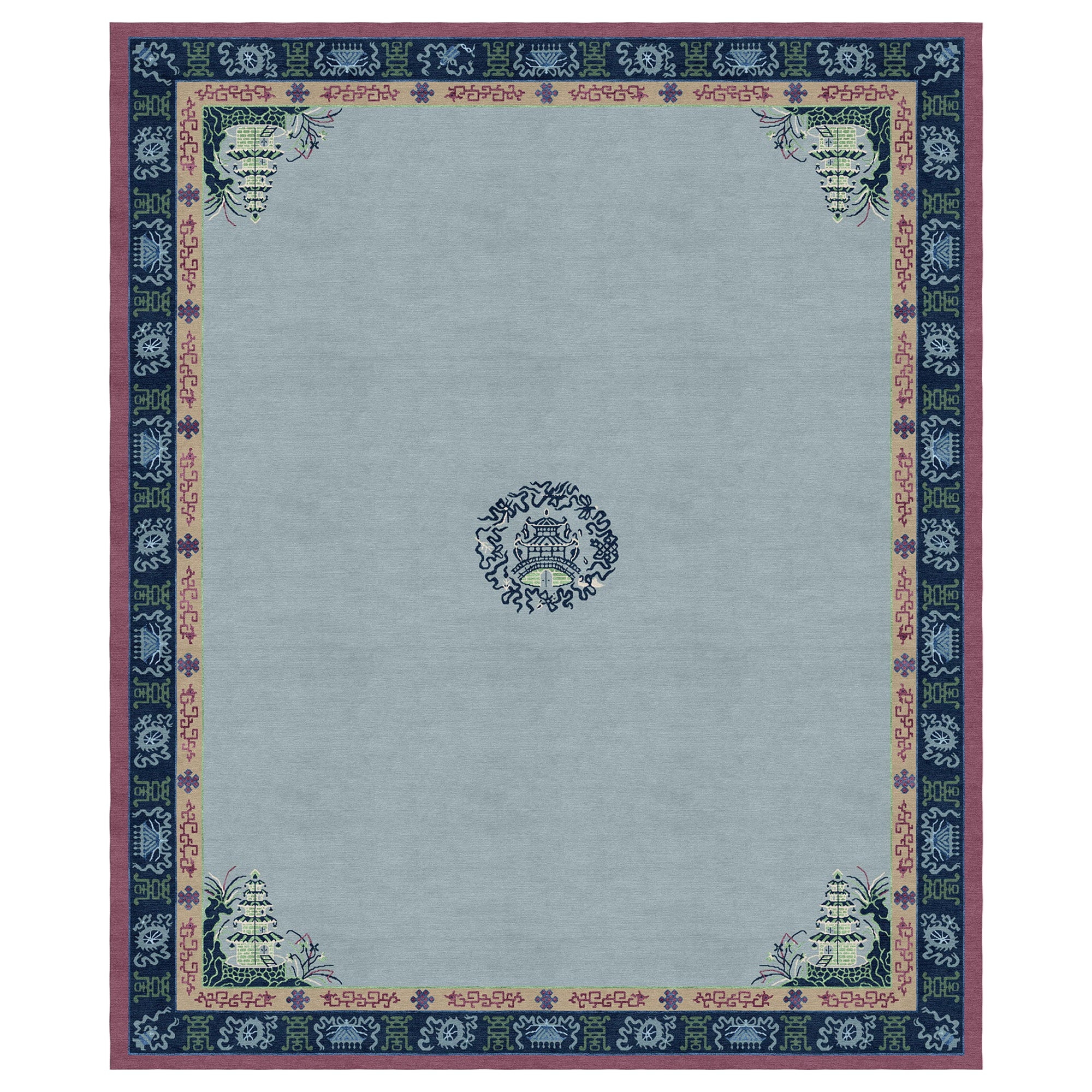 21st Cent Japanese Style Drawings Faded Blue Rug by Deanna Comellini ...