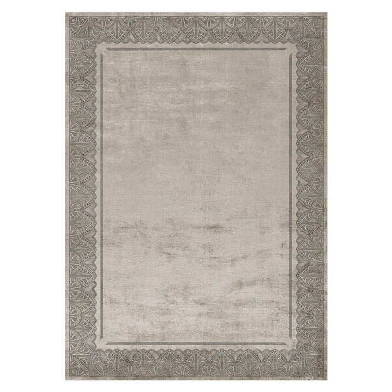 Savoy Smoky Grey, Traditional Patterned Hand Knotted Wool Silk Rug For ...