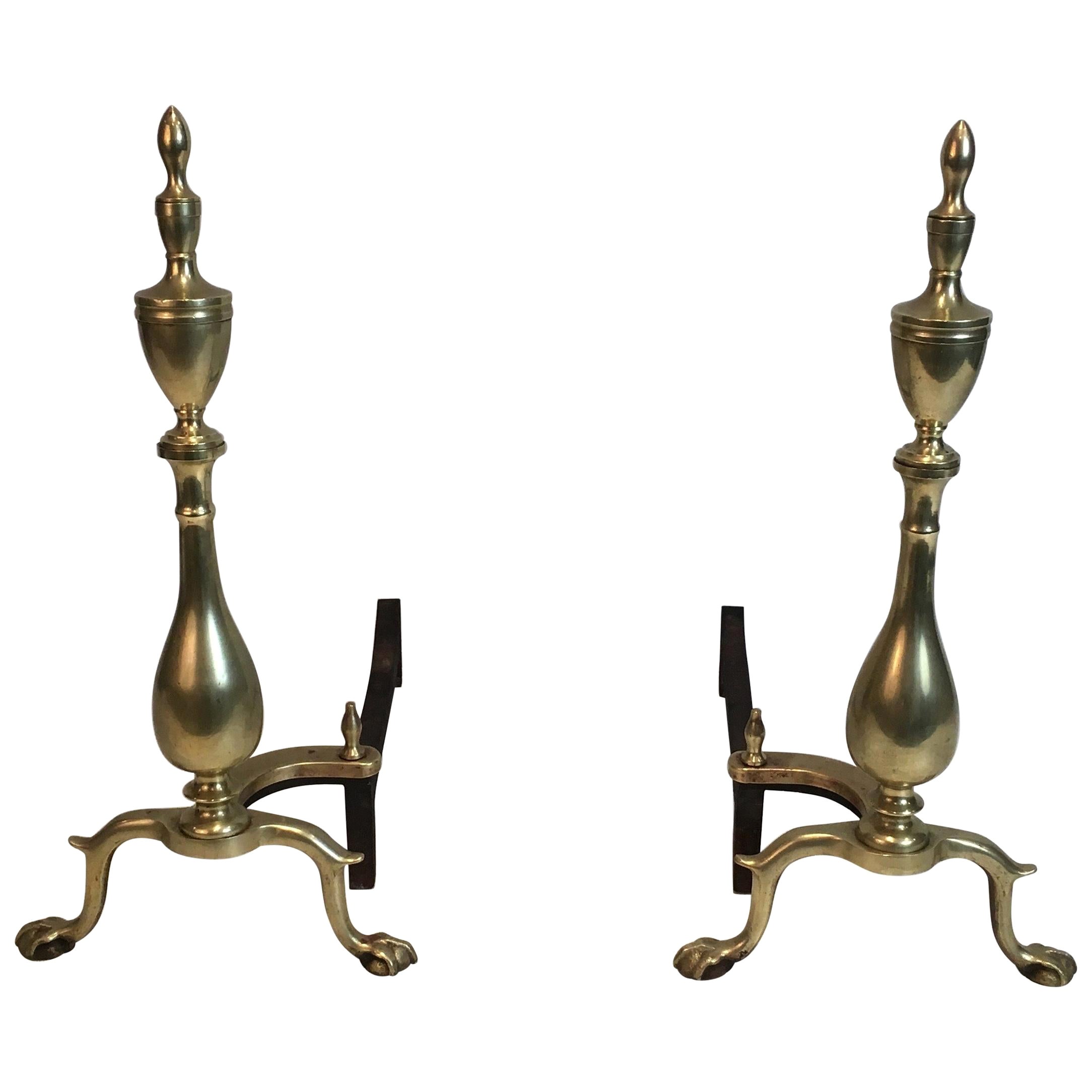Pair of Large Cannonball Top Wrought Iron Andirons, 19th Century For ...