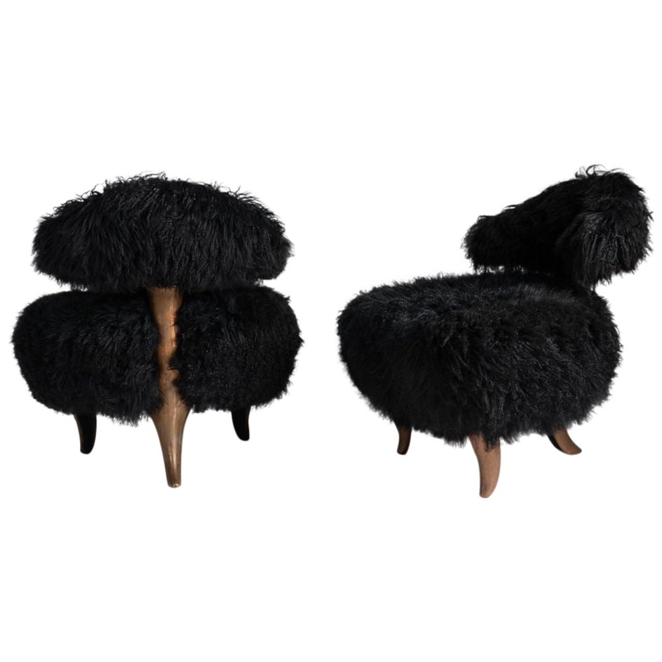 Pair of Modern Whimsical Animalia Italian Lounge Chairs with Brass Legs ...