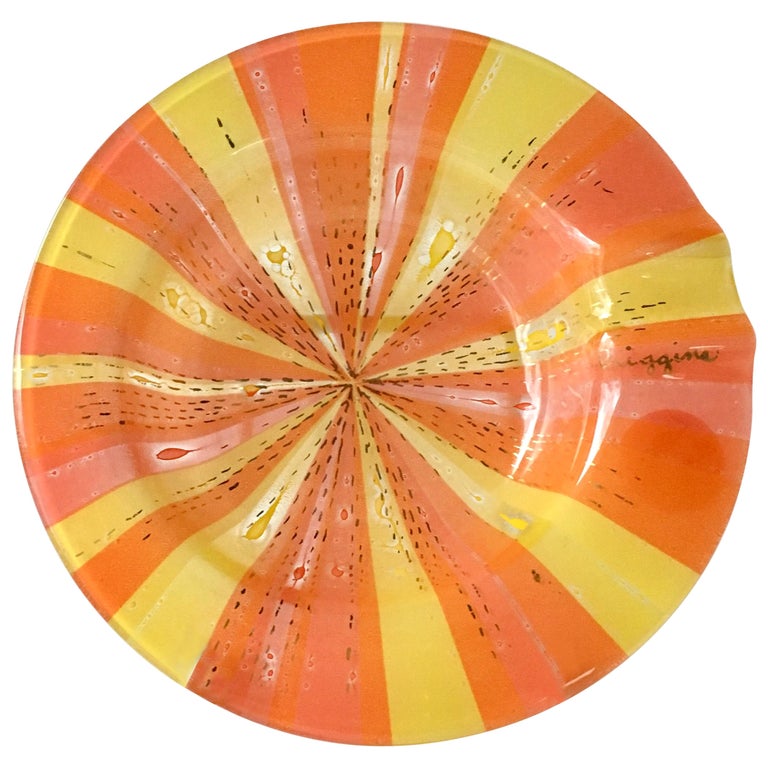 Small Circular Orange Roulette Fused Glass Ashtray Higgins For Sale at ...