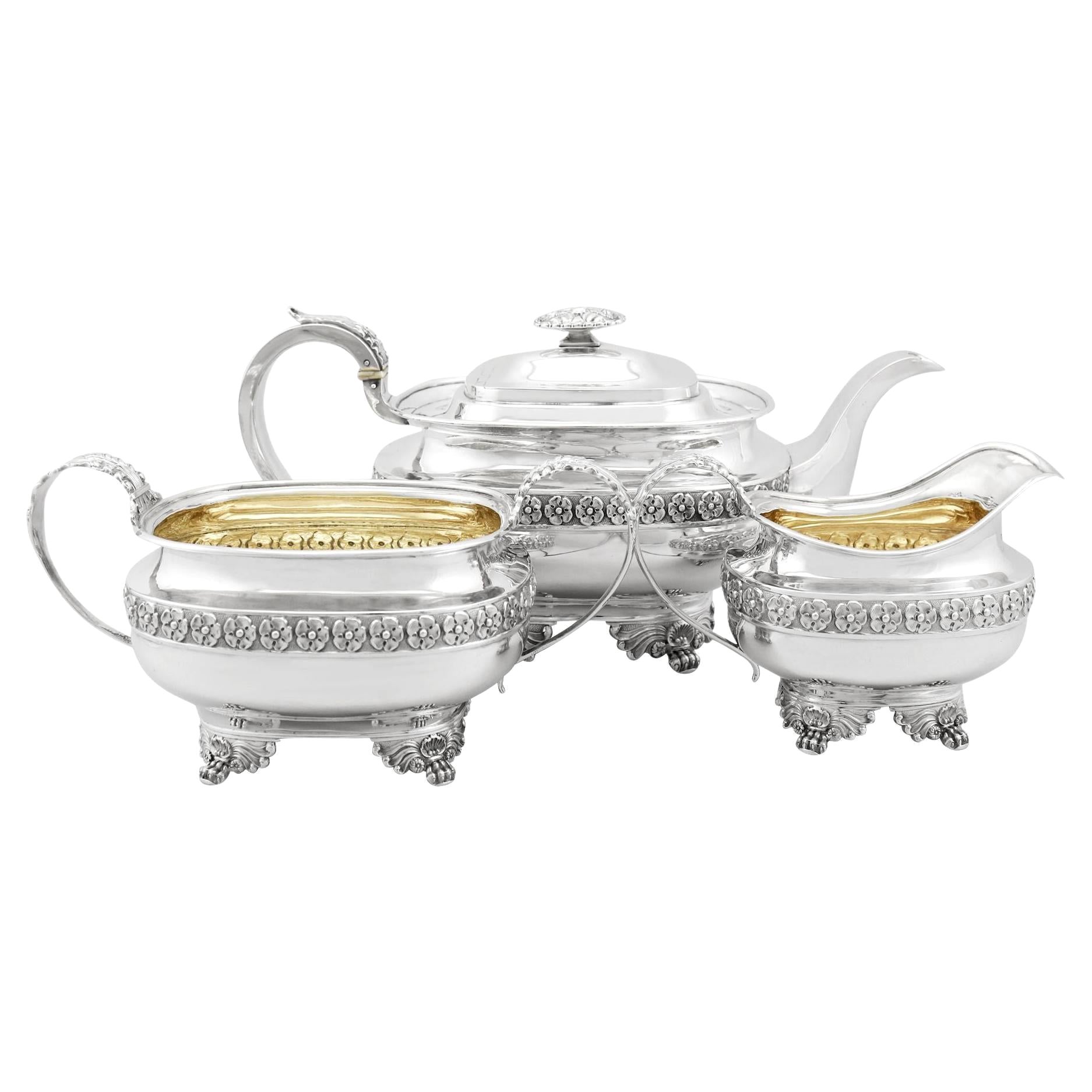 English Monumental Gilt Sterling Silver Tea Set w/ Tray, Cups and ...