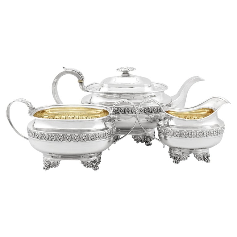 Antique Sterling Silver Three-Piece Tea Service in the Regency Style ...