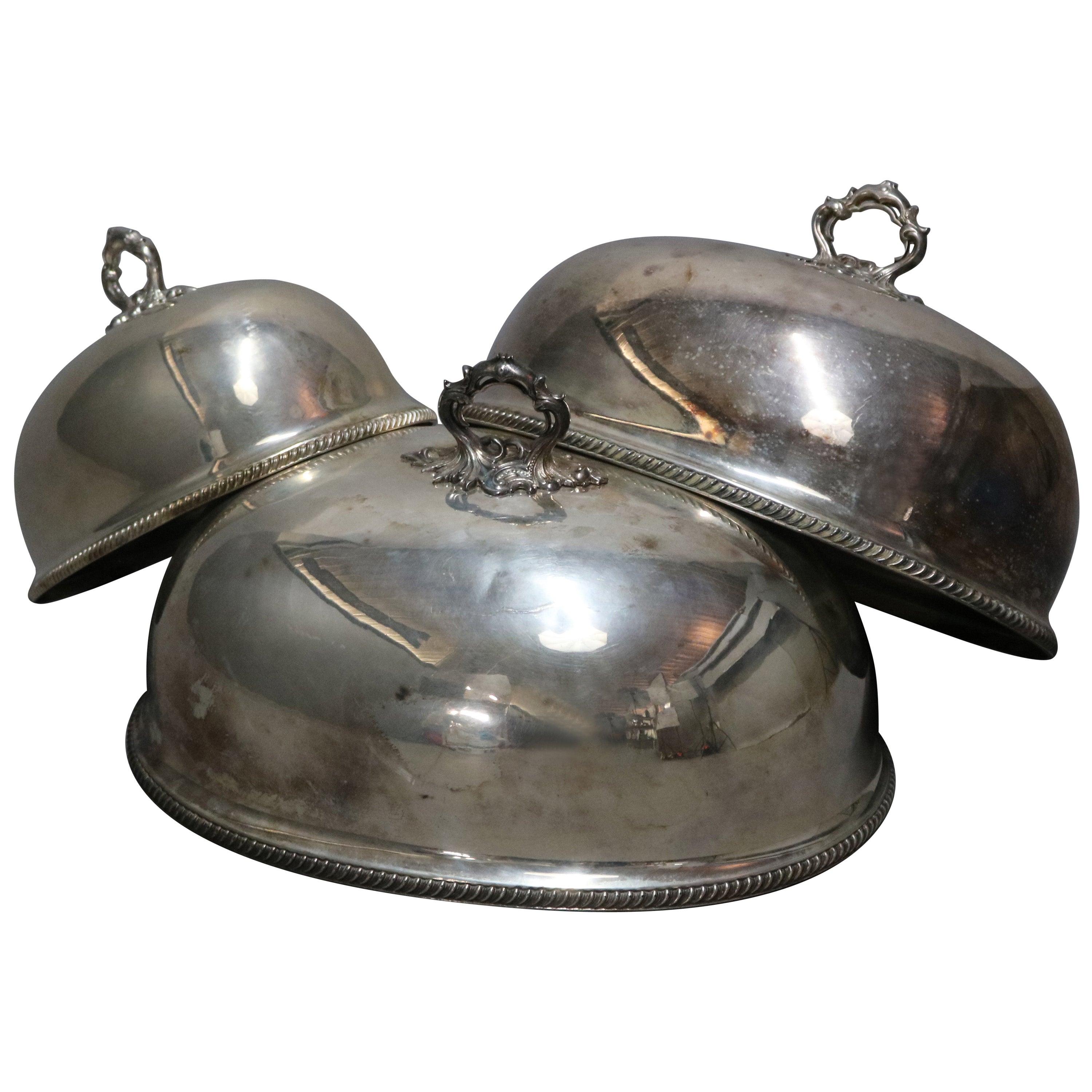 English Sheffield Silver Plated Meat Dome Service Set For Sale at 1stDibs
