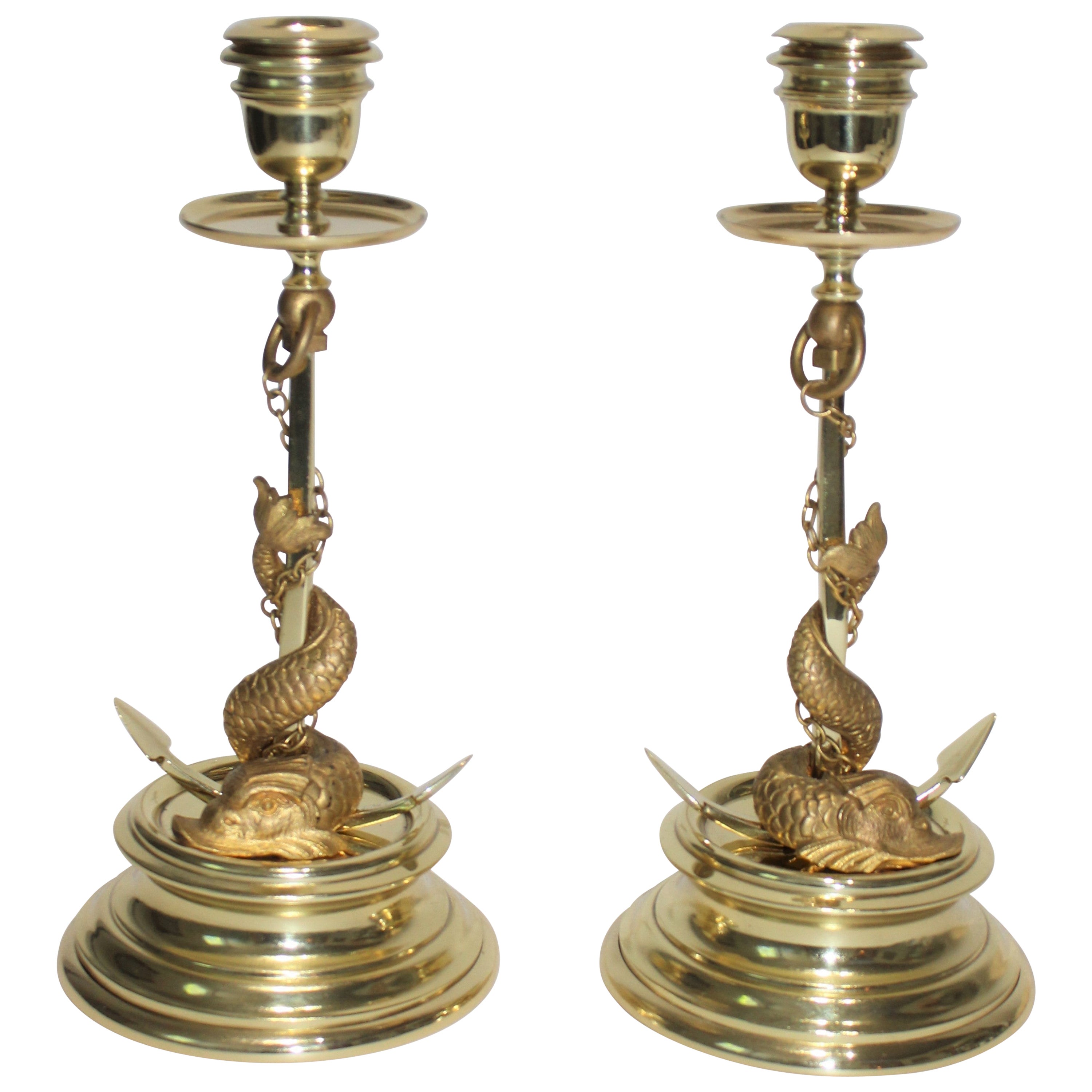 Pair of Enamel and Gilt Bronze Altar Candlesticks For Sale at 1stDibs