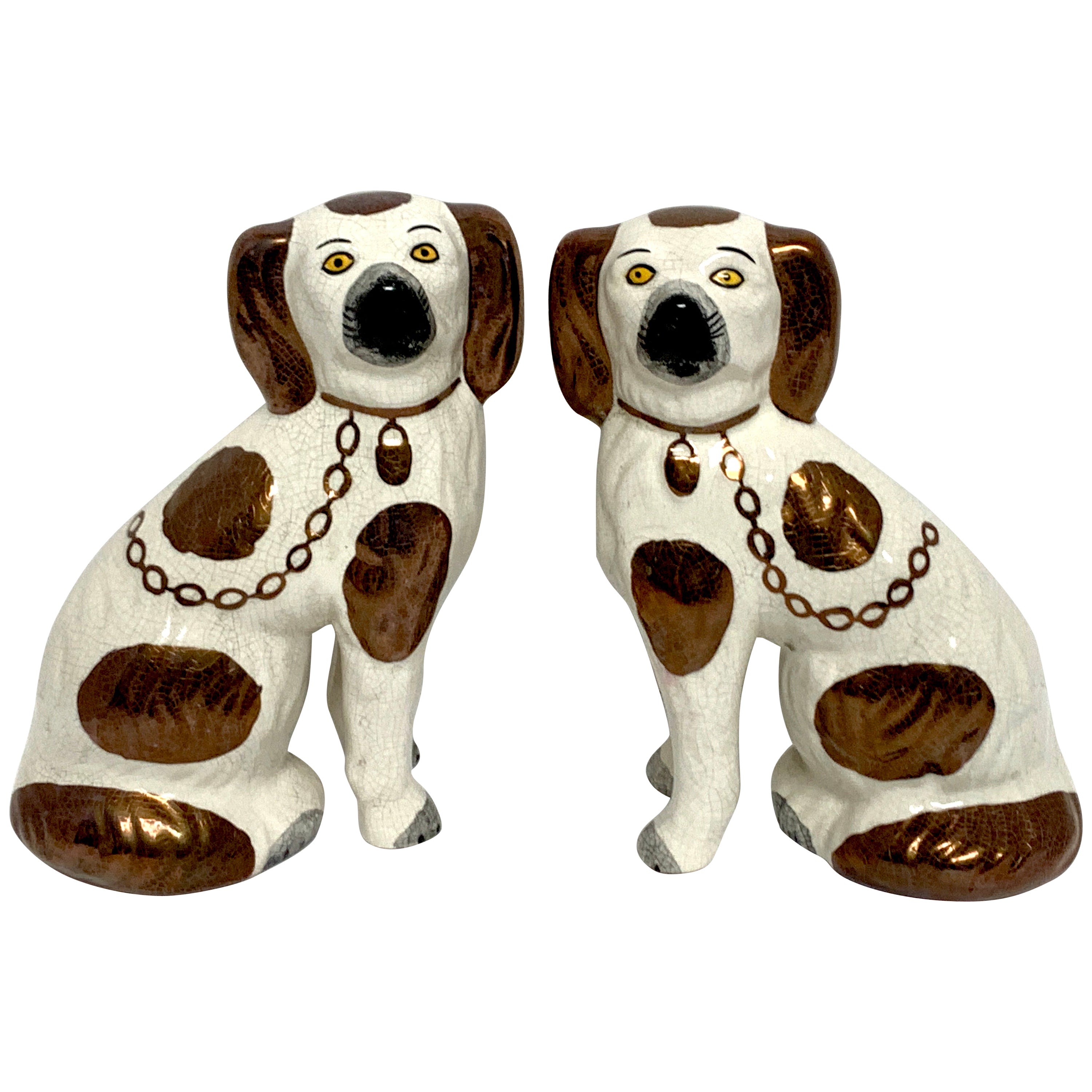 Pair of Staffordshire Copper Luster Dogs with Separated Legs, Taller ...
