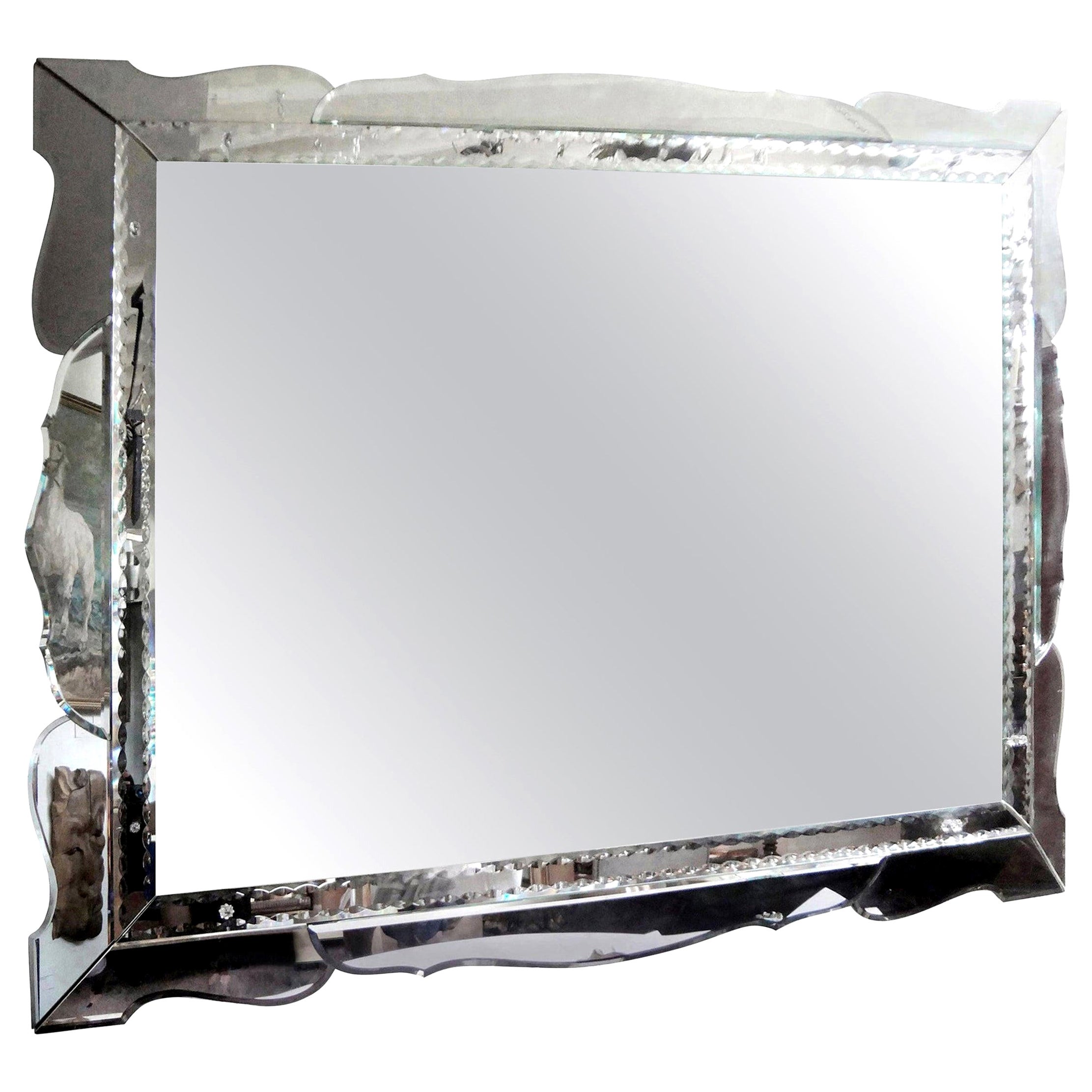 Exceptional Art Deco Mirror with Green Venetian Glass Borders at 1stDibs