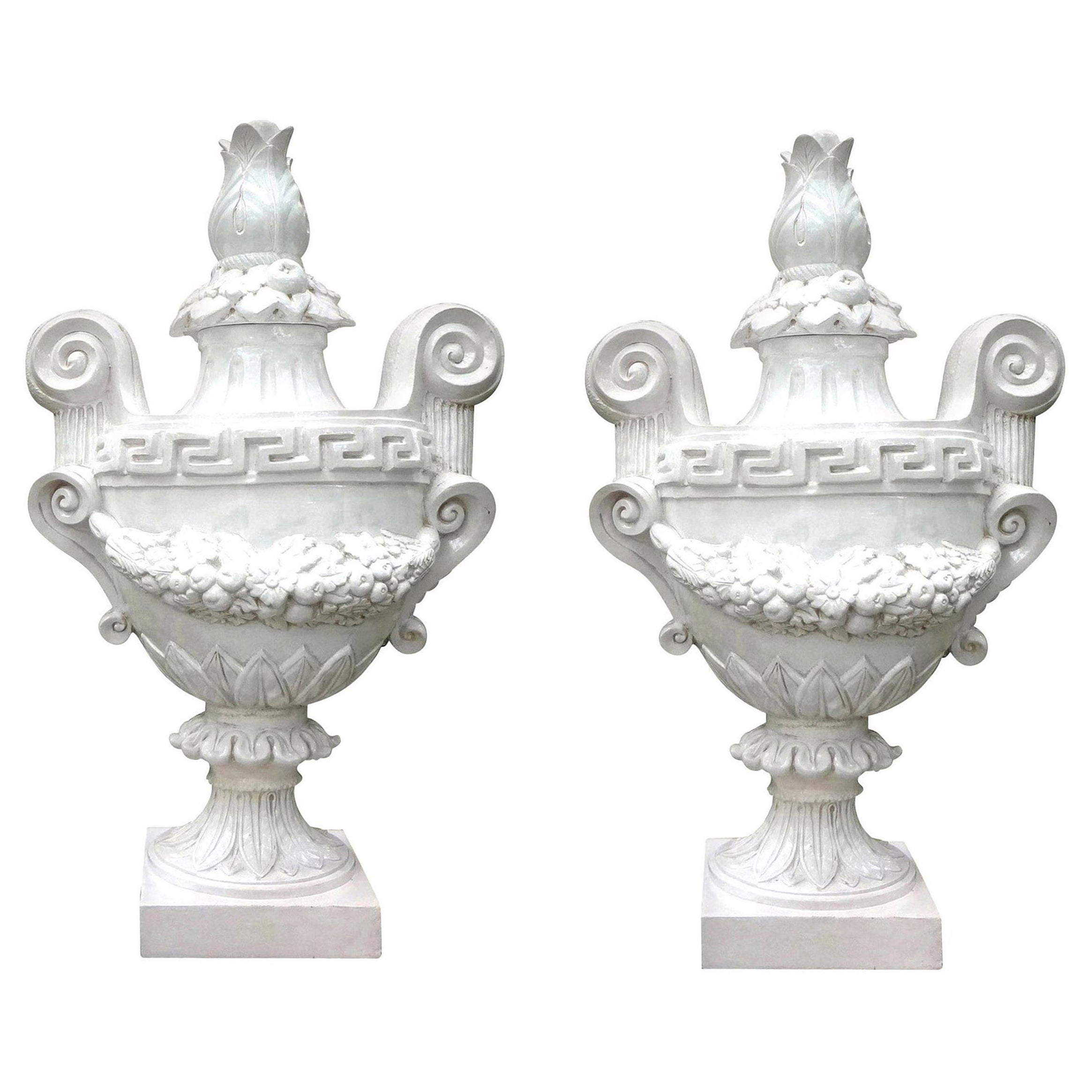 Italian Neoclassical White Glazed Ceramic Urn by Ceccarelli, Large ...