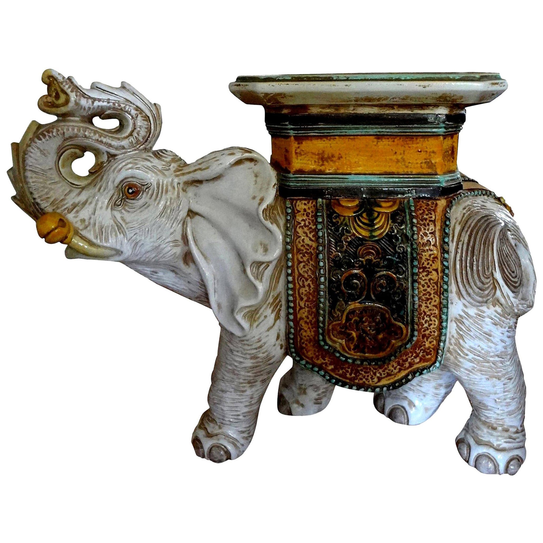 Decorative Terracotta Elephant in Blue Colors For Sale at 1stDibs