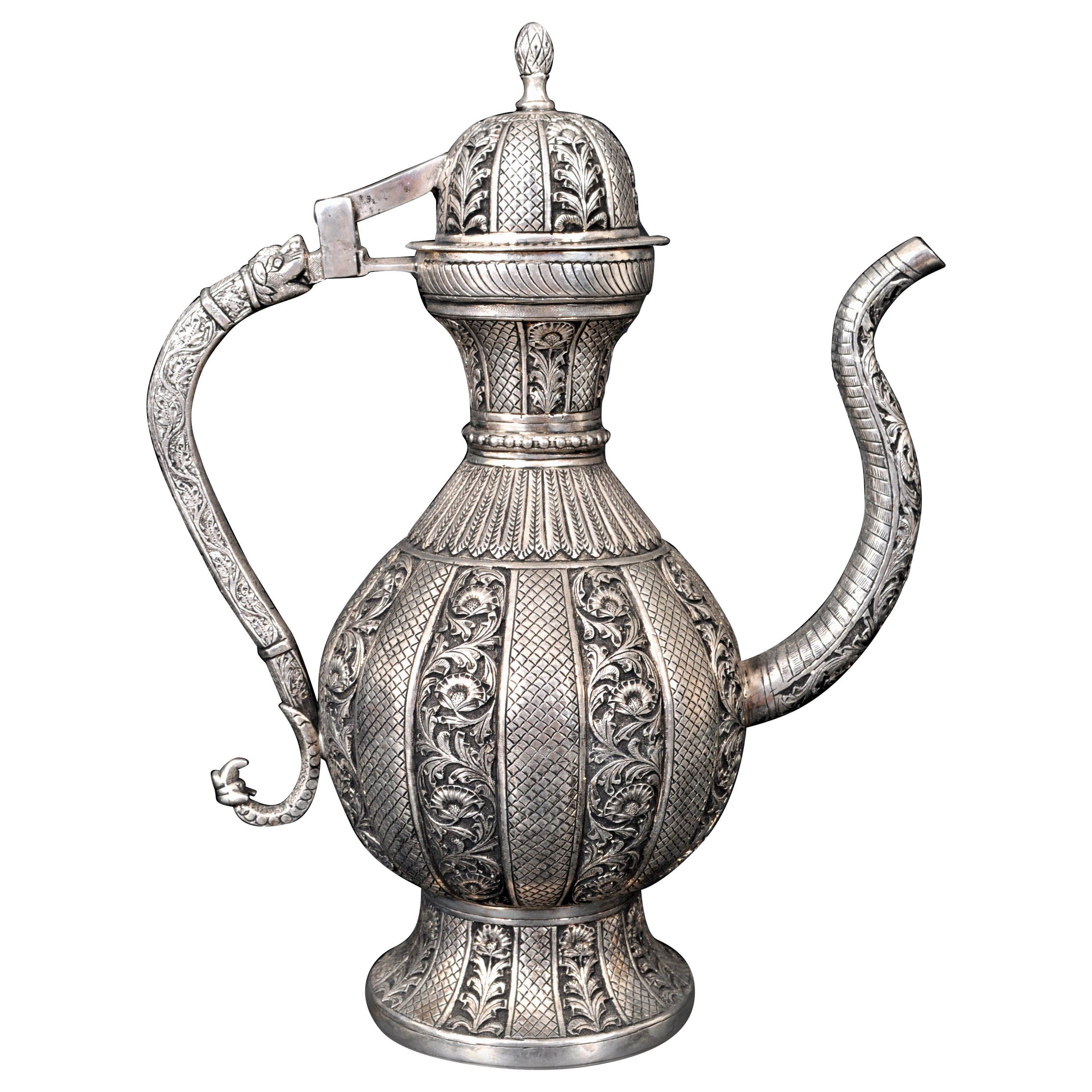 Turkish Silver Ewer and Cover, Tourgha Mark, Islamic Market, 19th ...