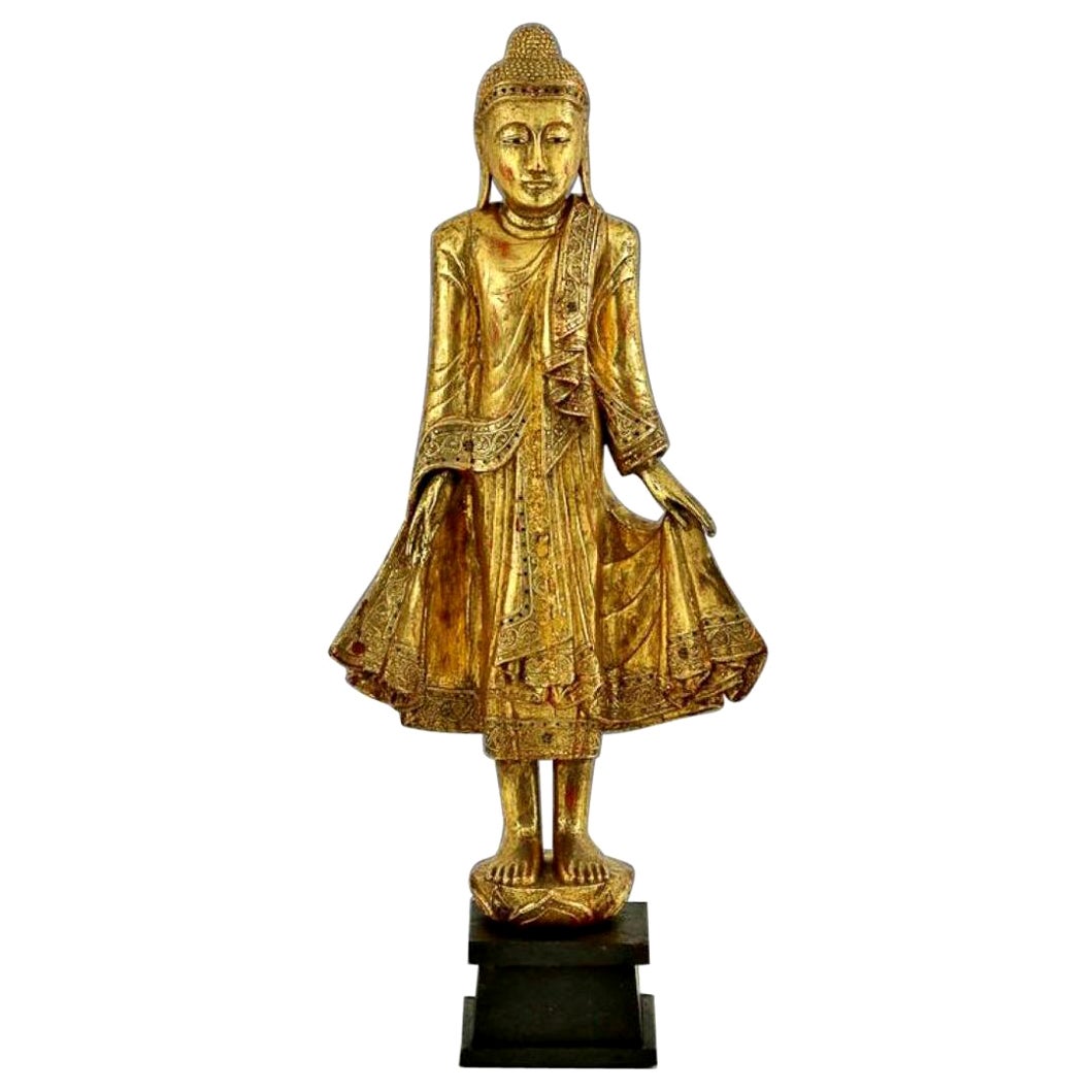 Hand-Carved Gilt wood Burmese Mandalay Buddha Statue Buddhist Art ...