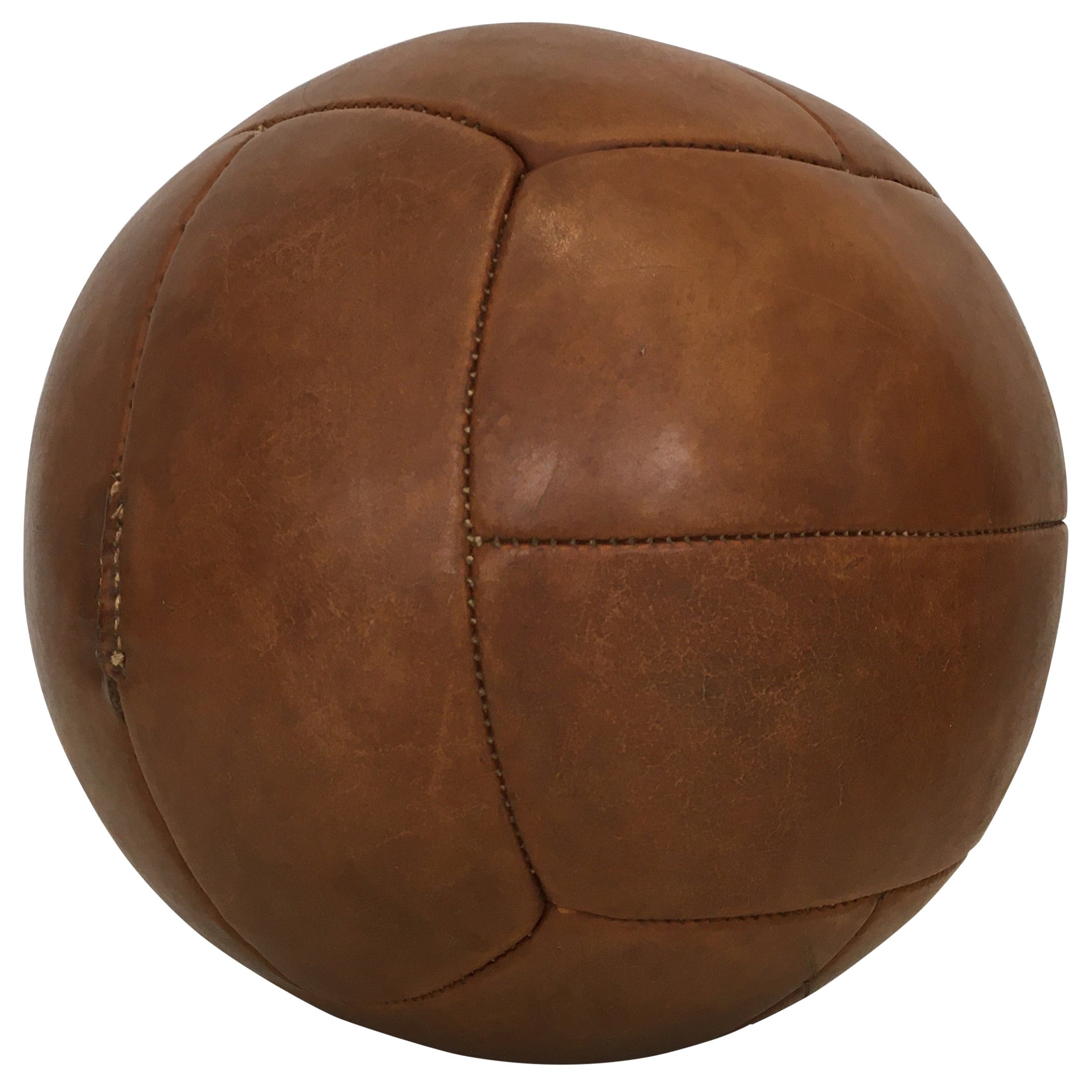 Vintage Brown Leather Medicine Ball, 2kg, 1930s For Sale at 1stDibs