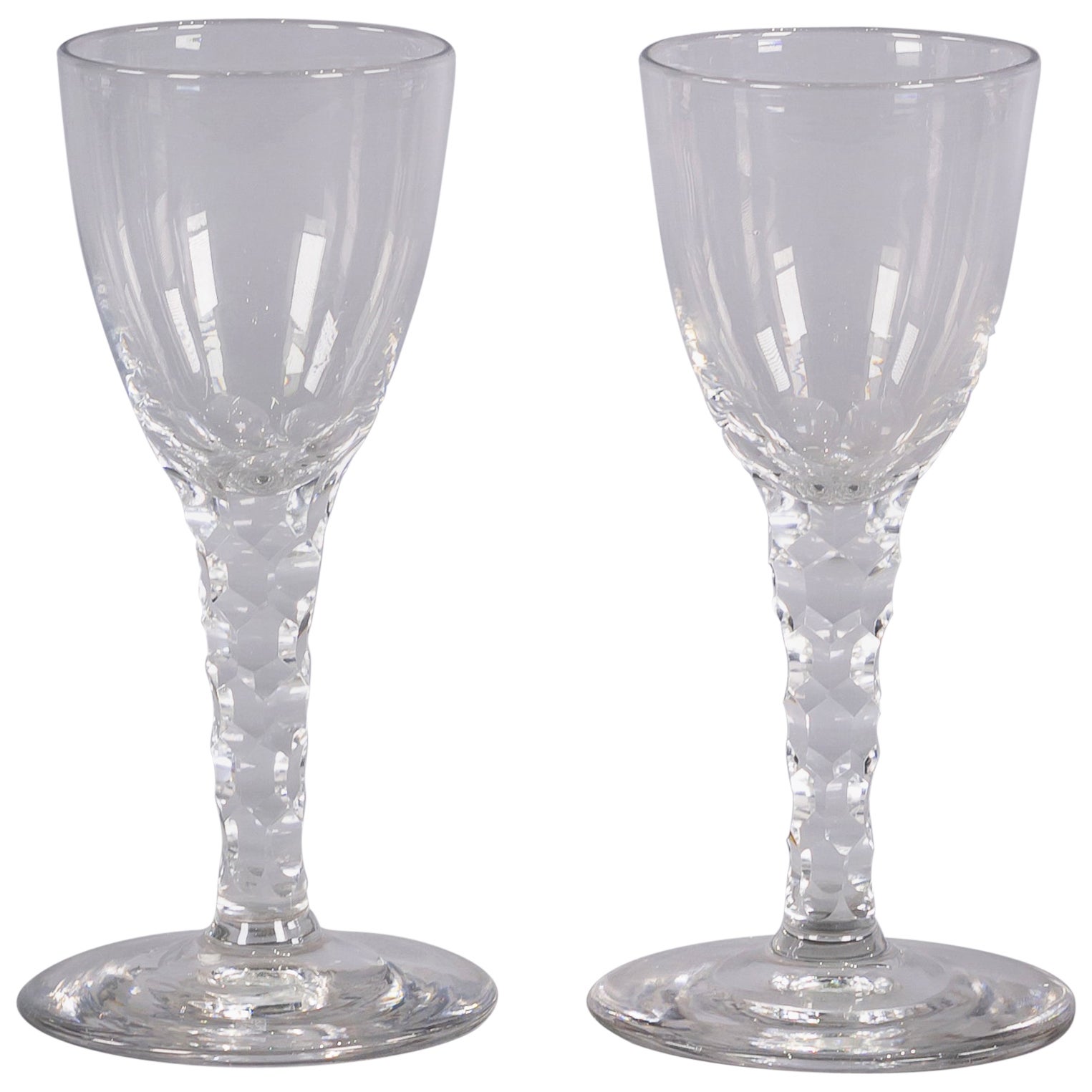 Midcentury Set of Four Glass Stem Cobalt Thumbprint Drink Glasses at ...