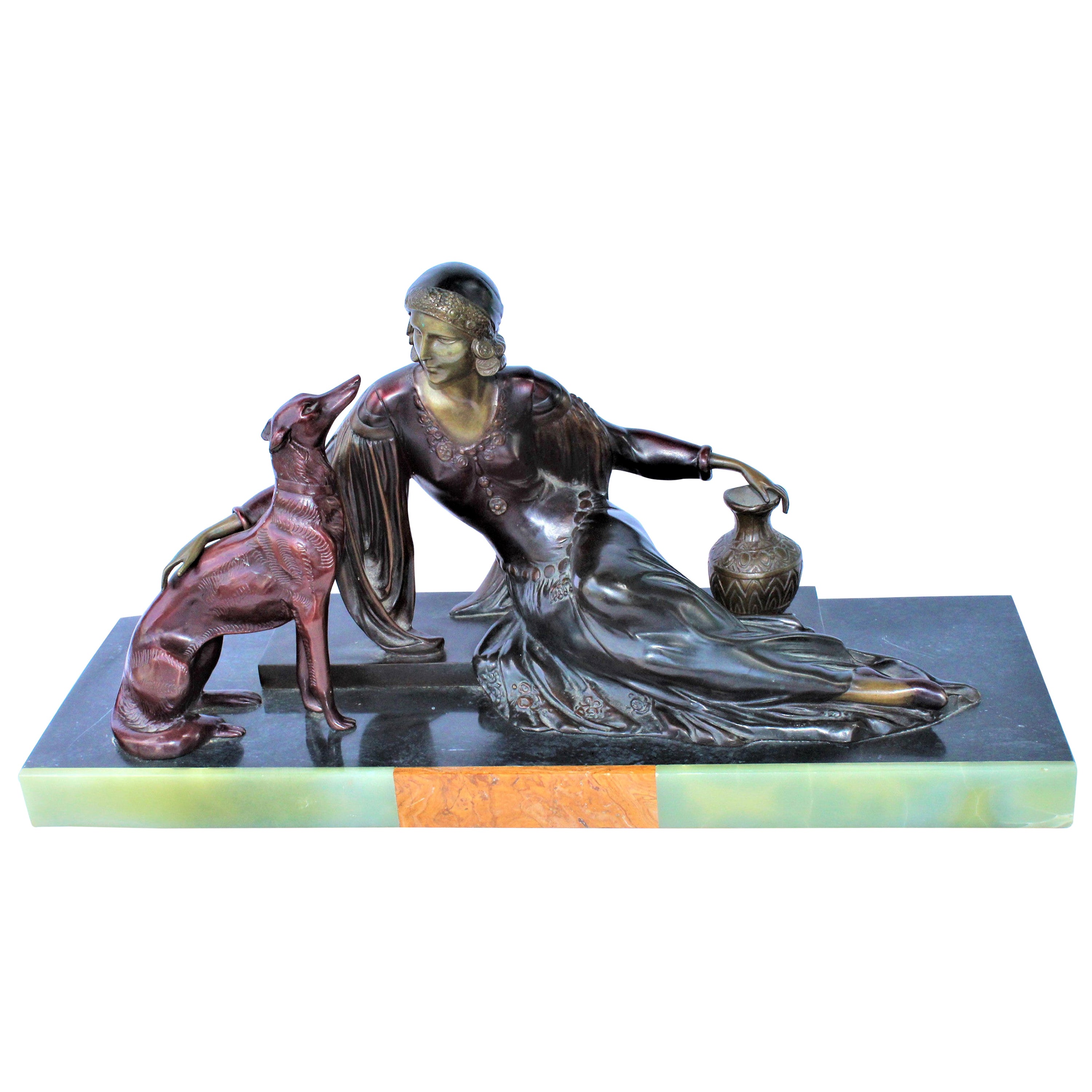 Art Deco Sculpture, Lady 'The Book Lady' Bronze and Marble after ...
