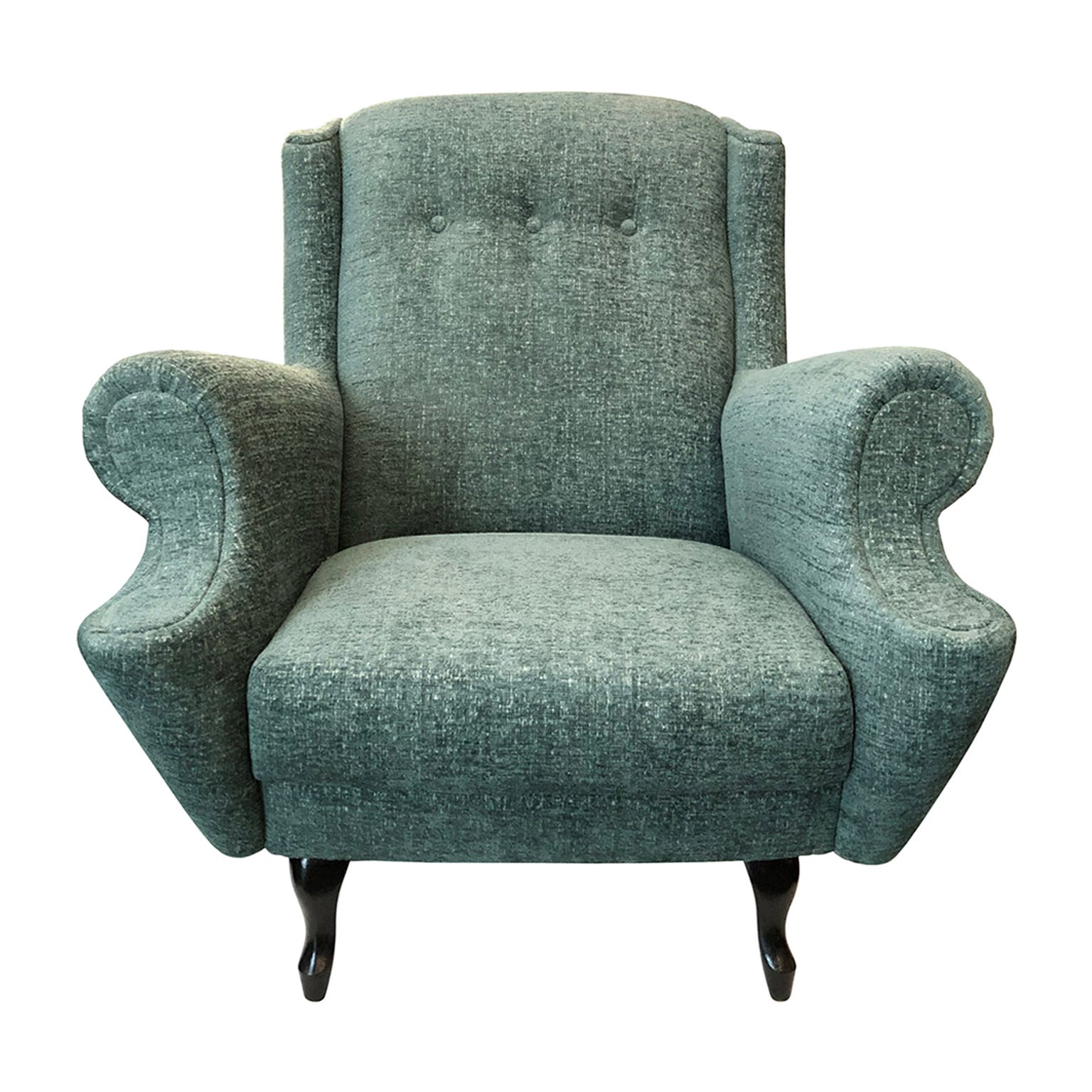 Pair of Ivory Silk Blend Button Tufted Rolled Back Lounge Chairs For ...