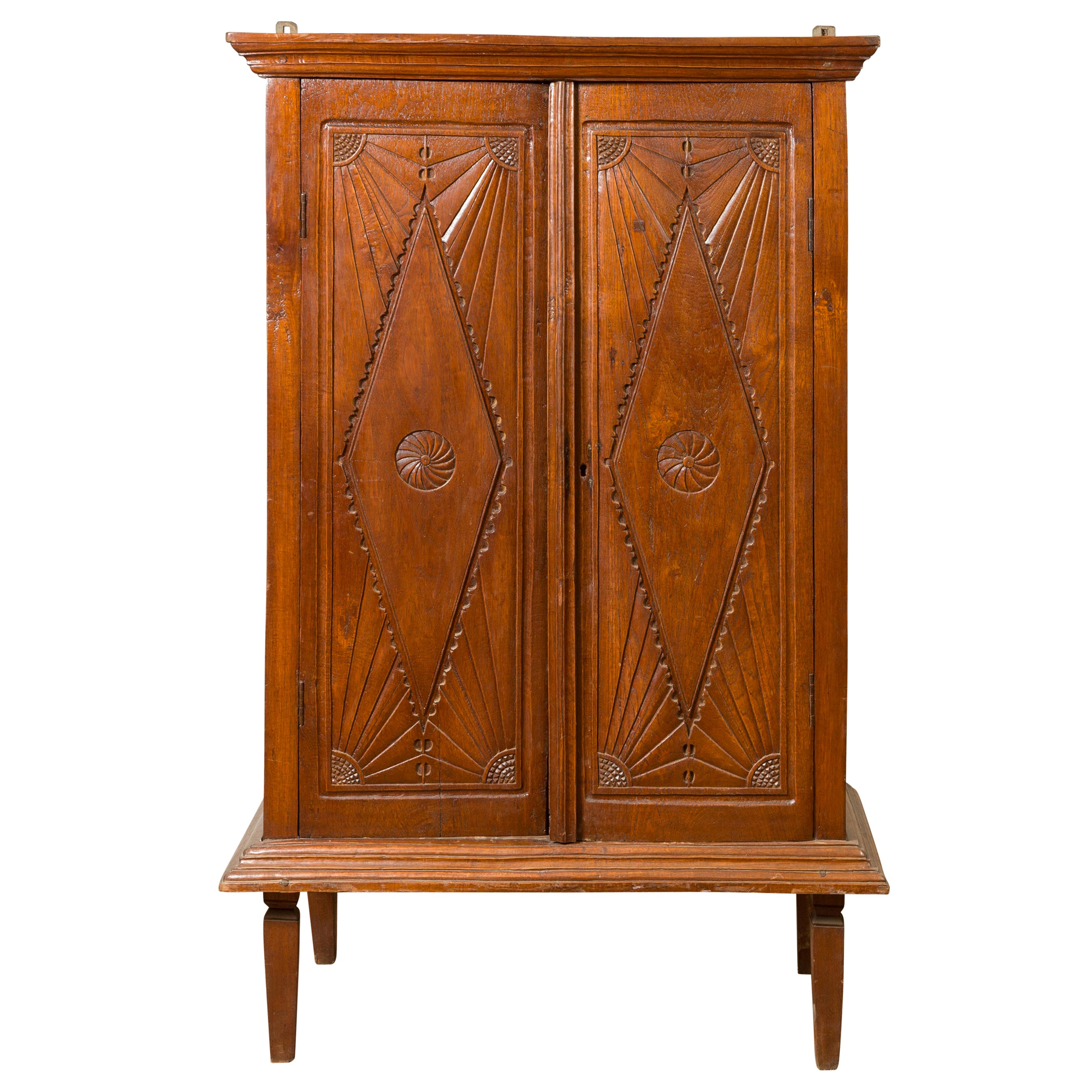 Antique Indonesian Wooden Cabinet with Carved Diamond Motifs and ...