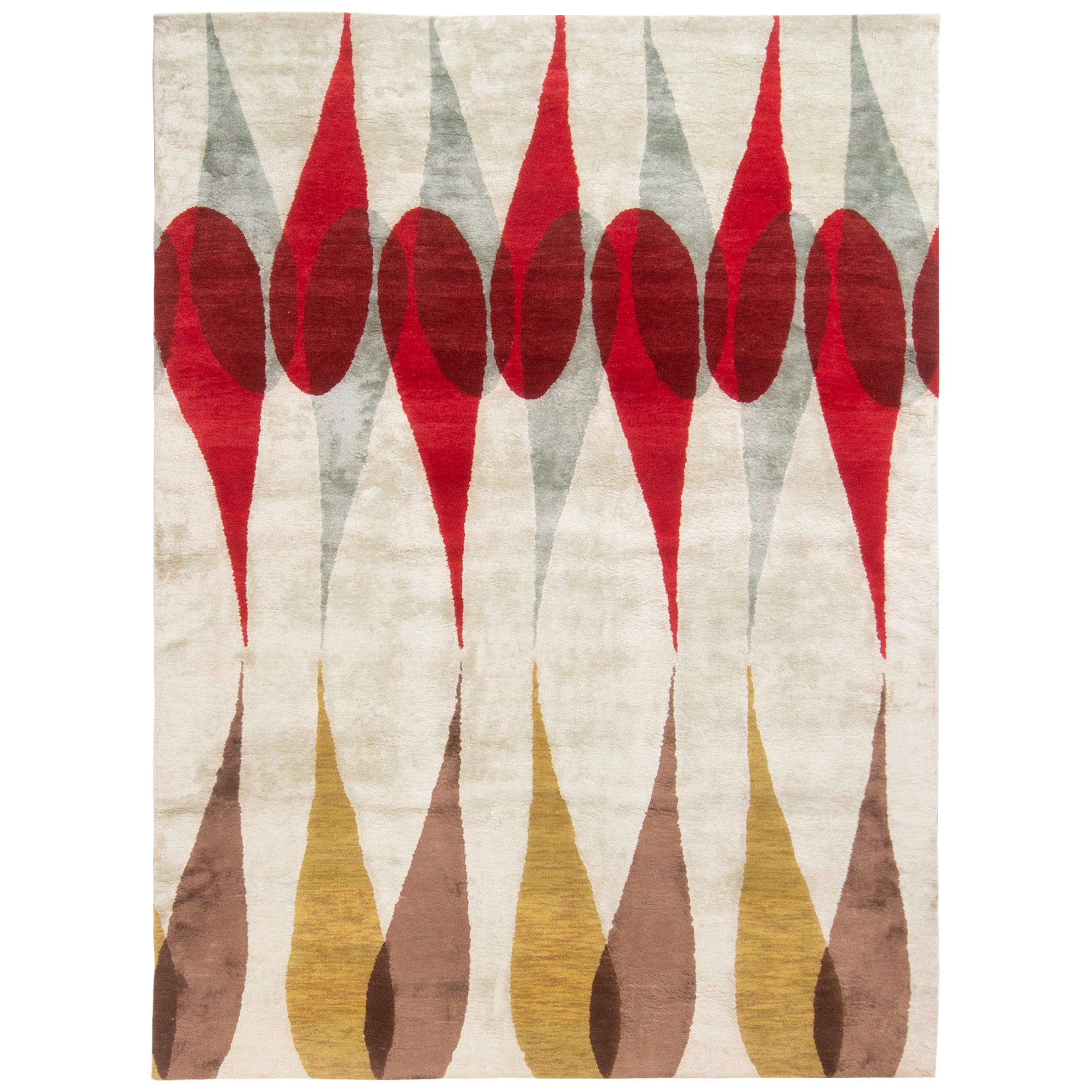Rug and Kilim’s Mid-Century Modern Geometric Beige Red and Blue Wool ...