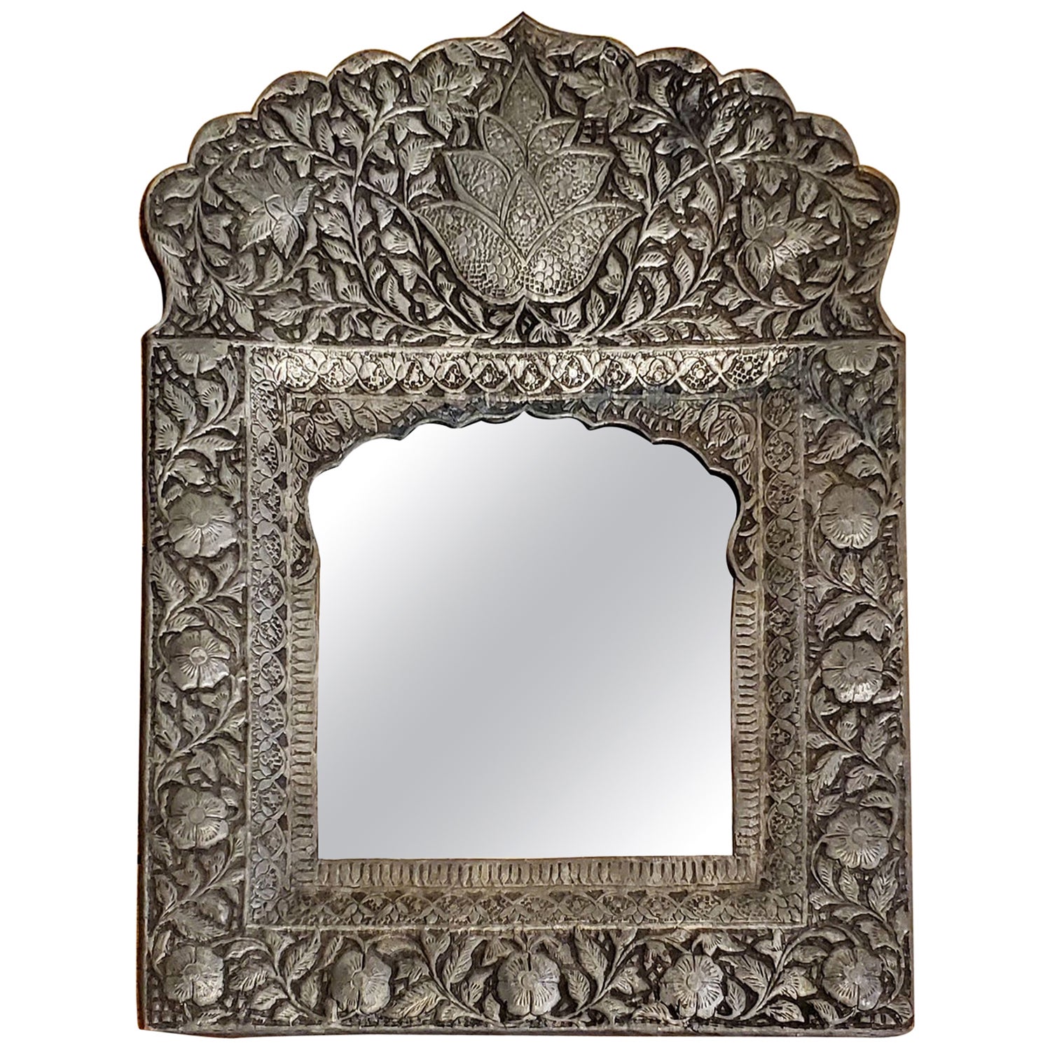 Bohemian Style Indian Hammered Metal Mirror For Sale at 1stDibs
