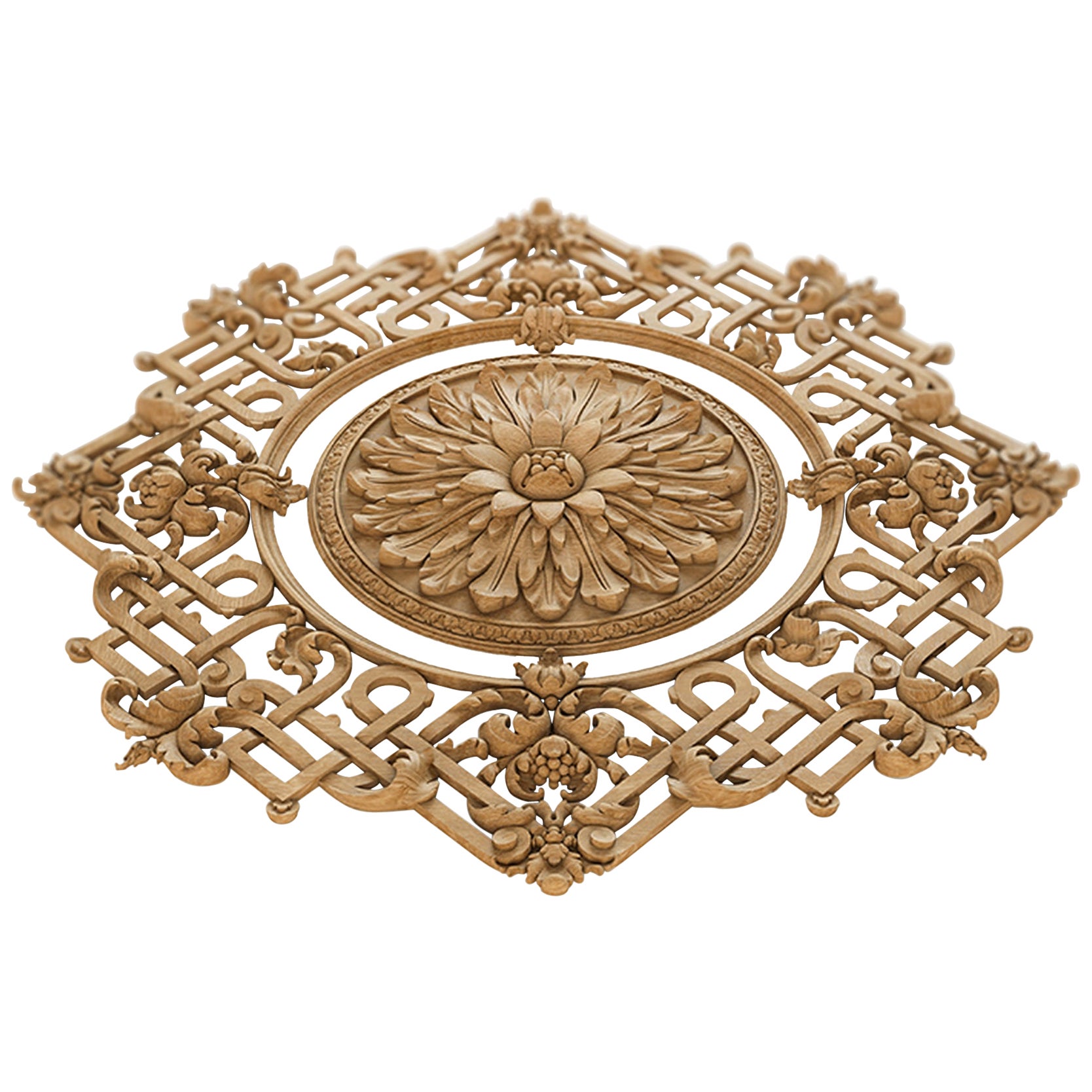 Decorative Wood Rosette Door Trim, Unfinished Carved Wood Medallion For ...