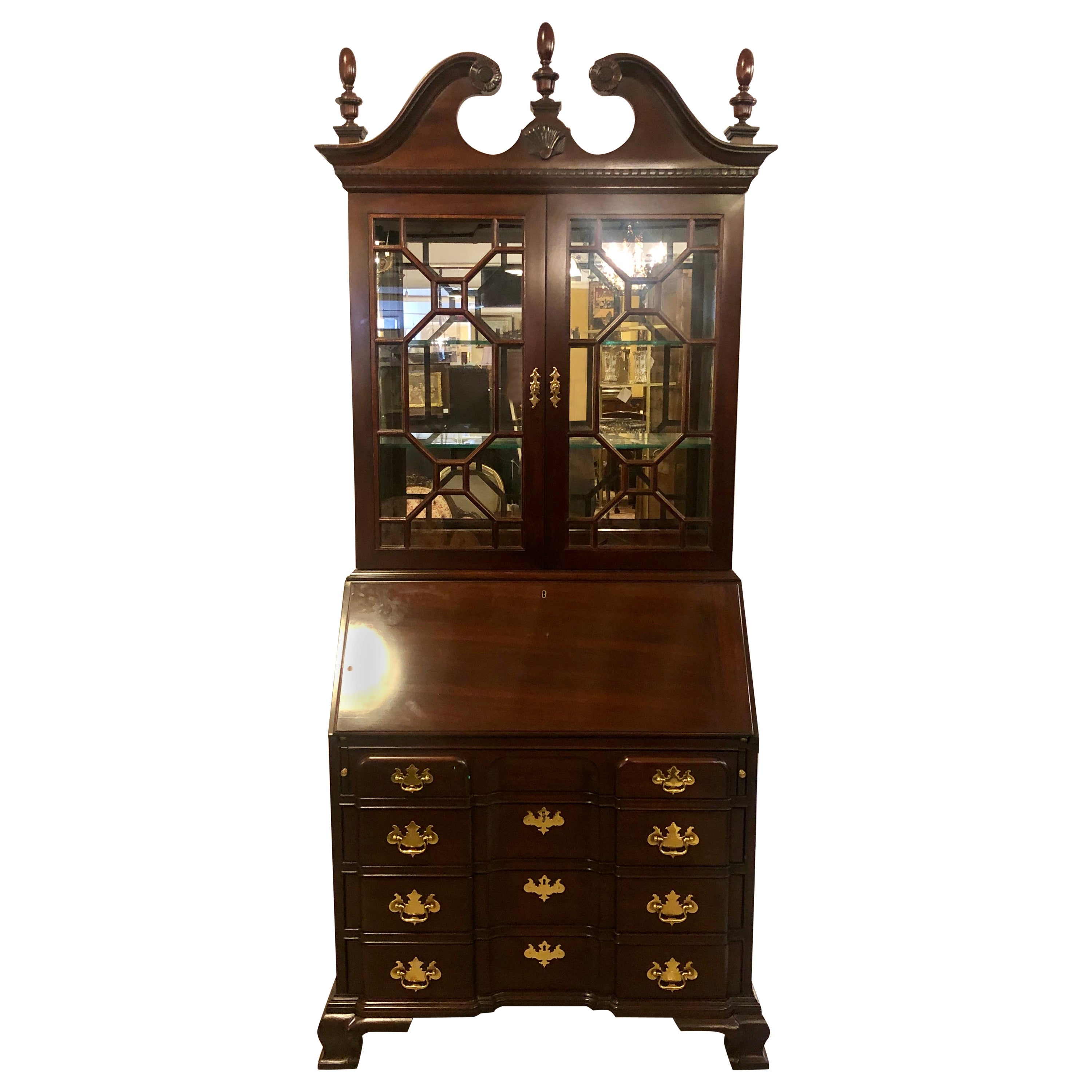 National Furniture Antique Side by Side Secretary Desk and Curved Glass ...