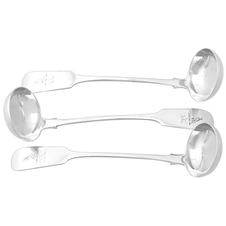 Antique Sterling Silver Fiddle Pattern Sauce Ladles For Sale at 1stDibs