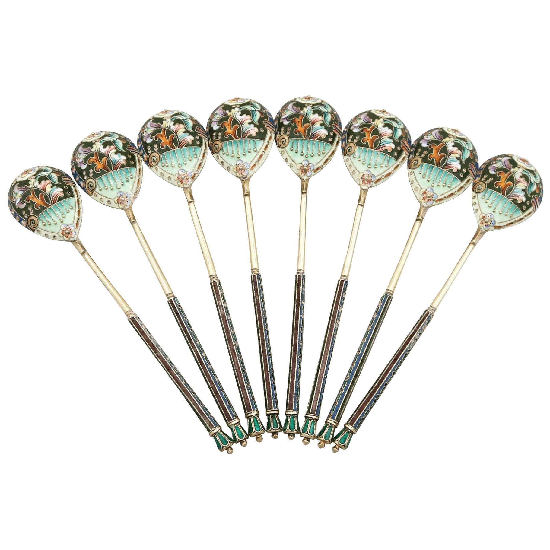 Vintage Russian Silver Gilt and Polychrome Cloisonné Enamel Spoons For ...