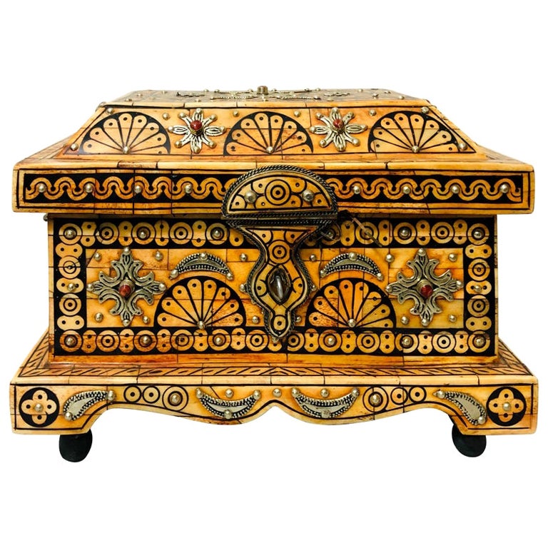 Jewelry Box with Inlay and Brass Trim at 1stDibs