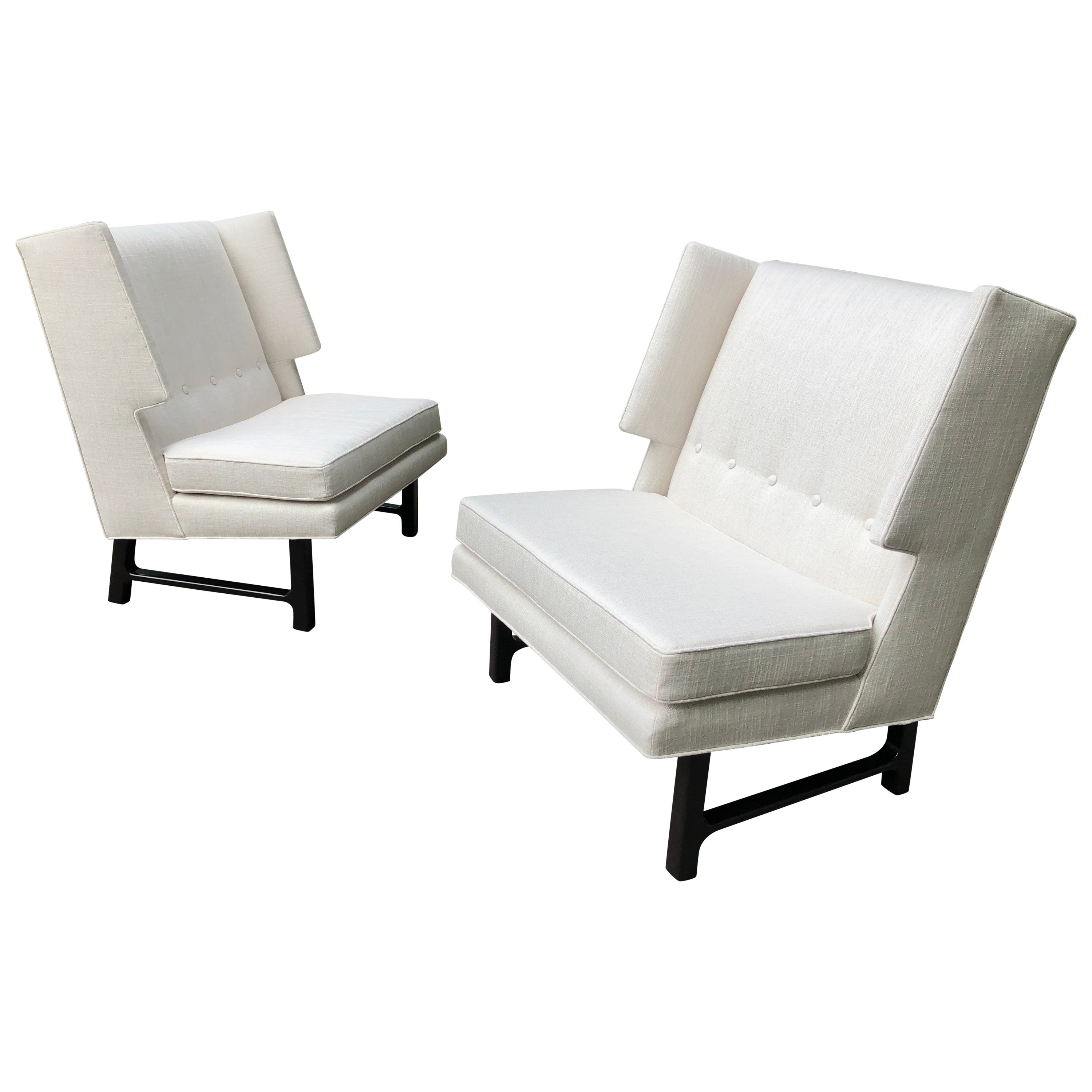 Pair of High Back Lounge Chairs by Dunbar at 1stDibs