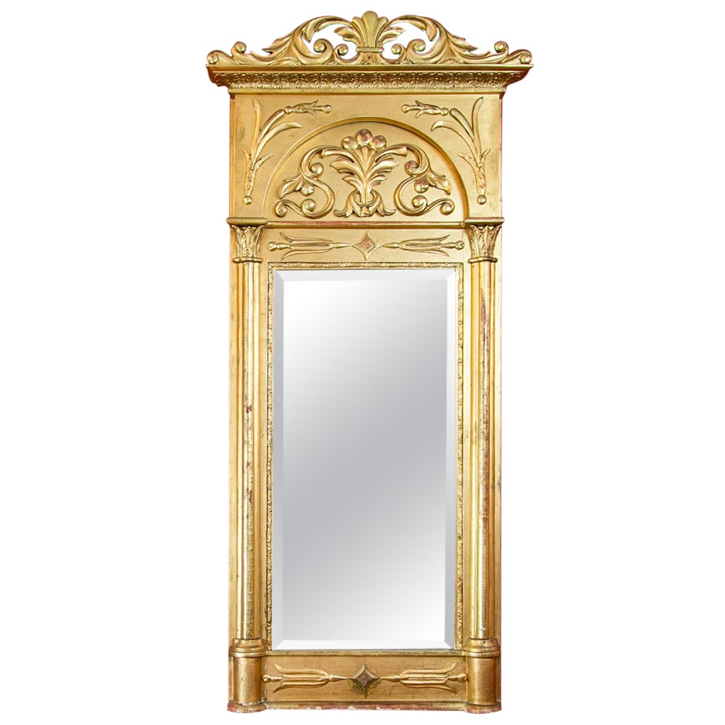 Large rectangular beveled grid mirror in white gold at 1stDibs