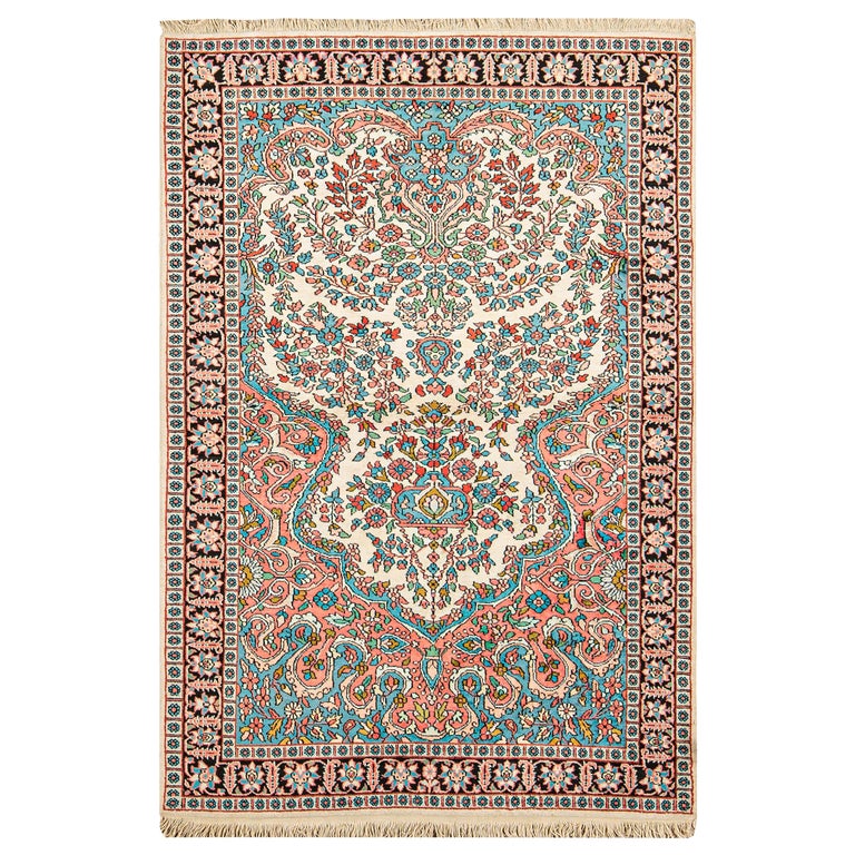 Traditional Handwoven Luxury Kashmir Ivory / Blue Area Rug For Sale at ...