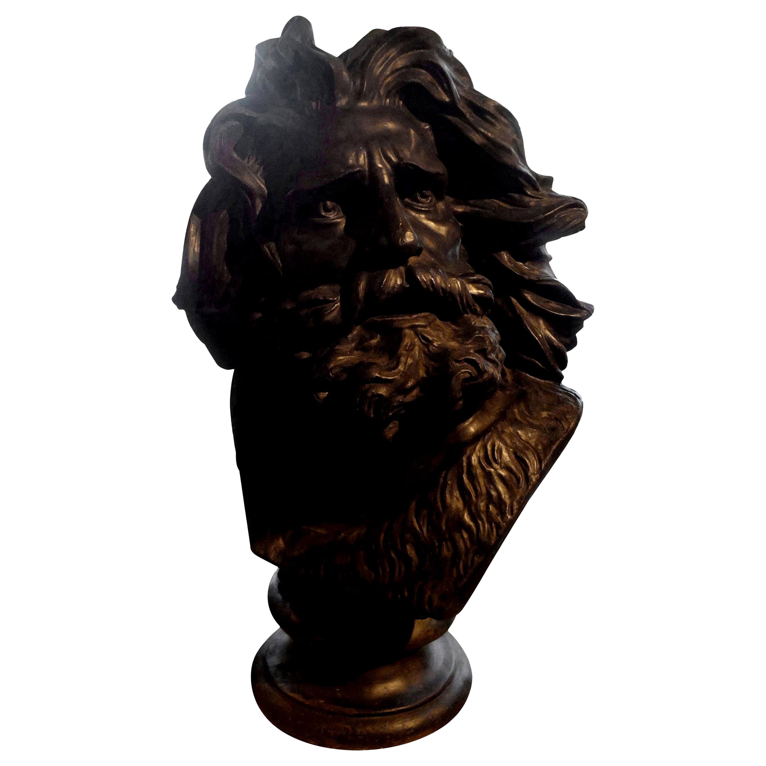 French Patinated Plaster Bust Sculpture of Hermes on Wood Base at 1stDibs