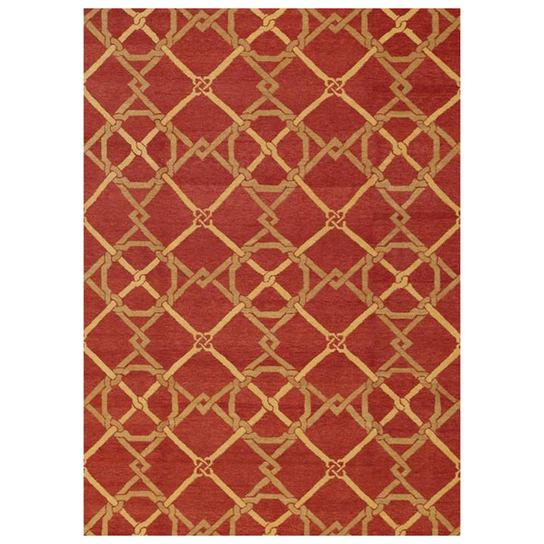 Luxury Handspun Wool Red / Gold Area Rug 10'x14' For Sale at 1stDibs