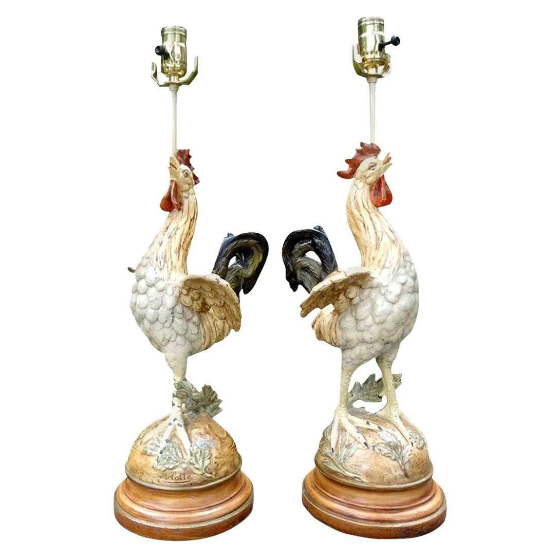 Pair of White Rooster Lamps at 1stDibs