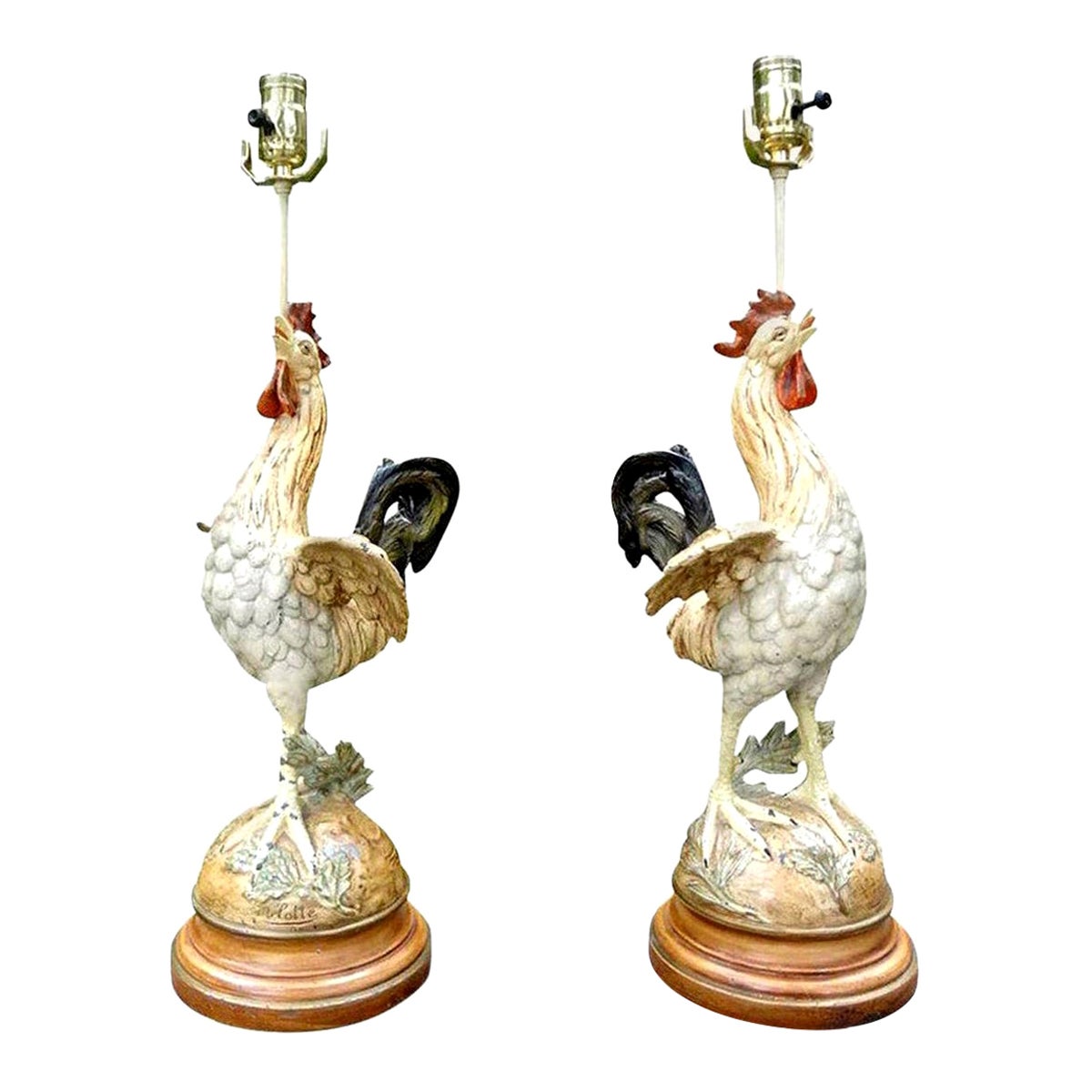 Adorable Pair of Vintage Ceramic Rooster Lamps at 1stDibs
