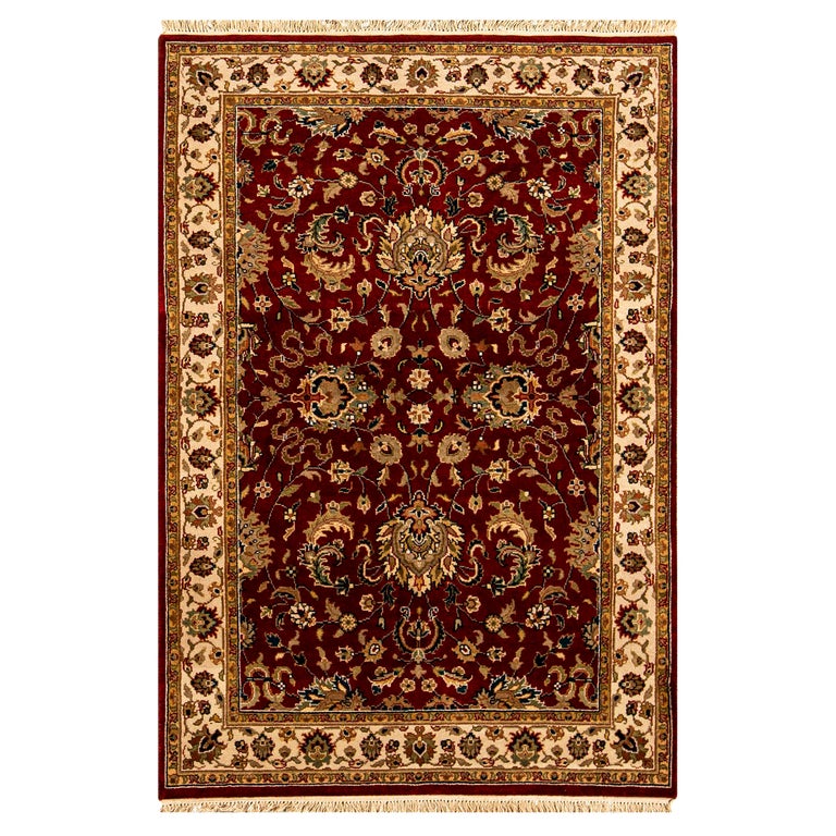 Traditional Handwoven Luxury Wool Wine / Beige Area Rug For Sale at 1stDibs