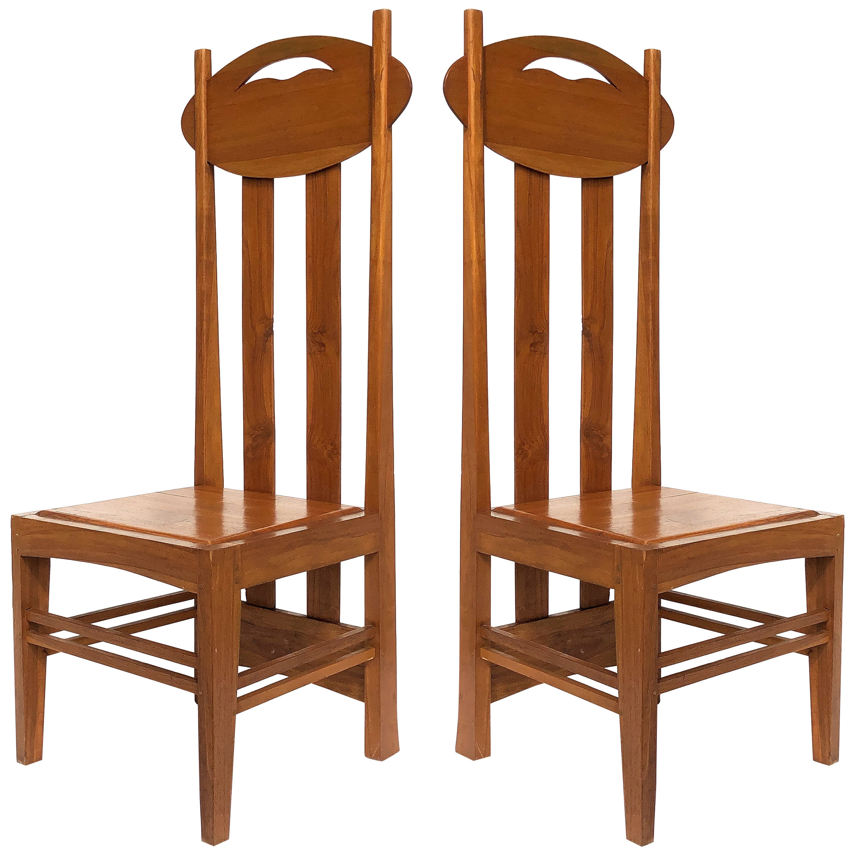 Charles Rennie Mackintosh High Back Chair Oak and Glass Paste, 1970s at ...