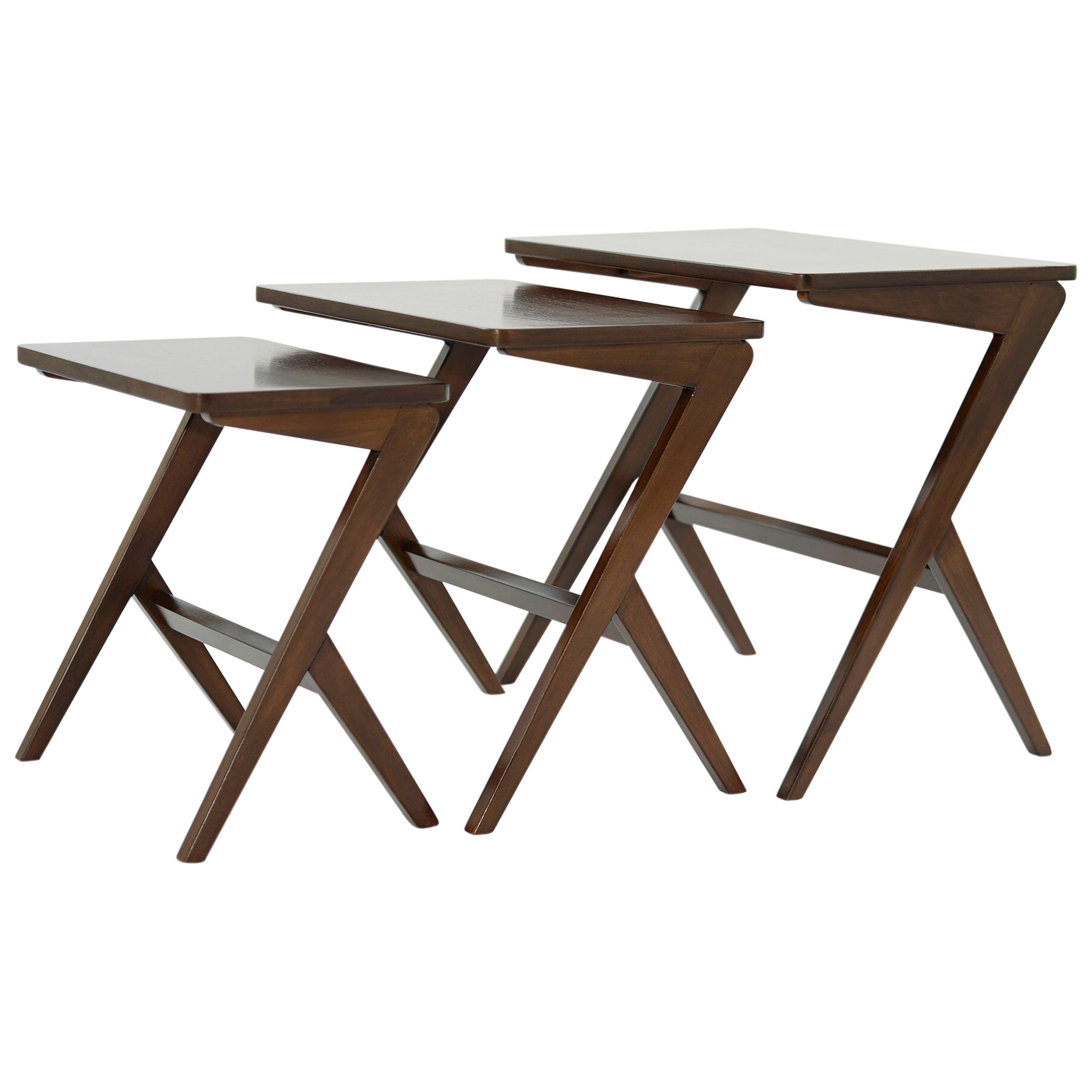 Large Danish Mid-Century Modern Walnut Nesting Tables For Sale at 1stDibs
