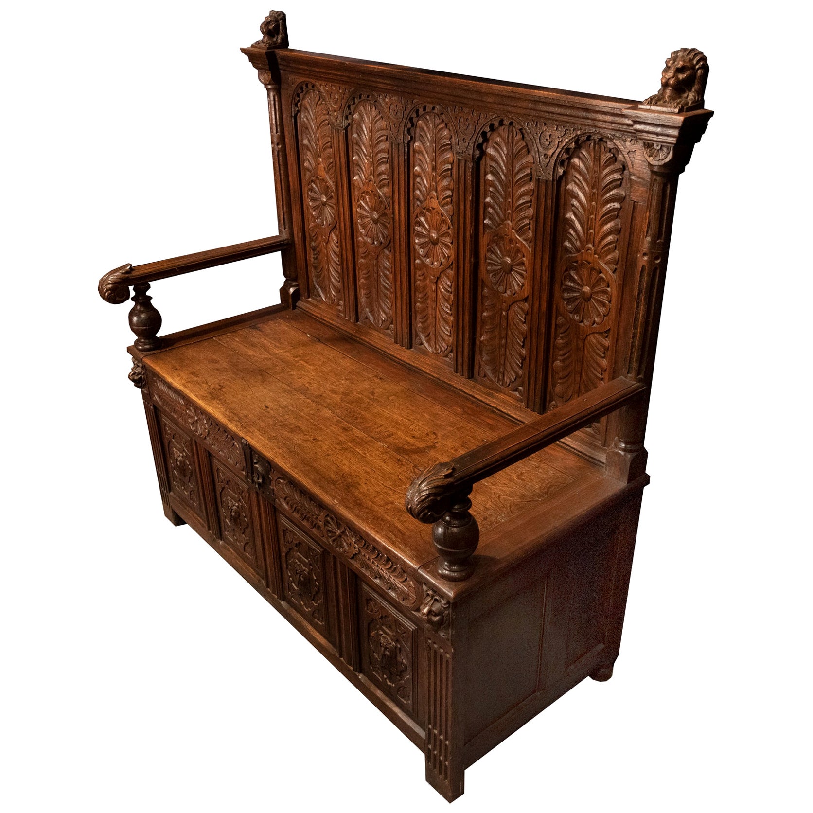 Antique English Oak Hall Bench at 1stDibs