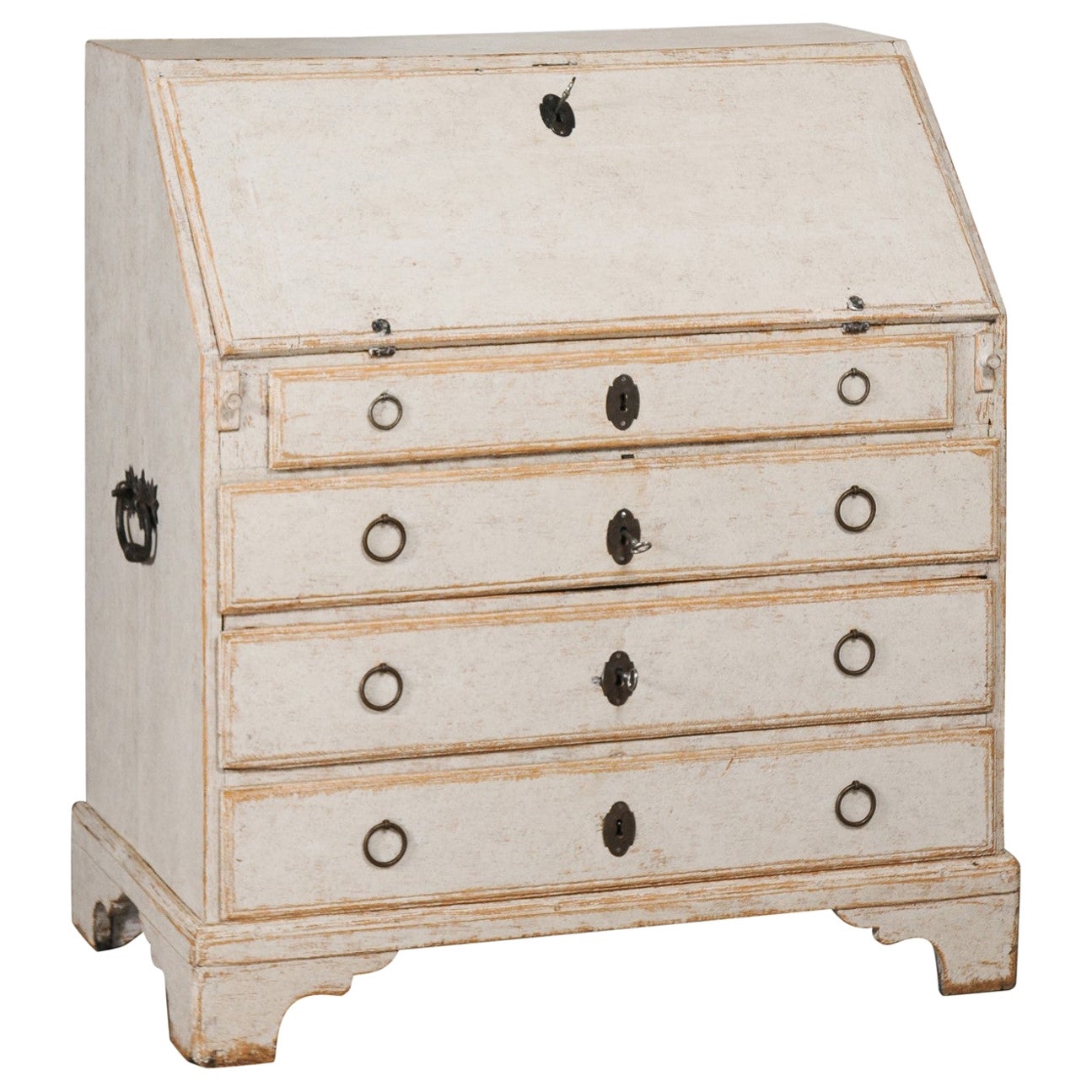 Antique Painted Slant Top Secretary/Chest For Sale at 1stDibs
